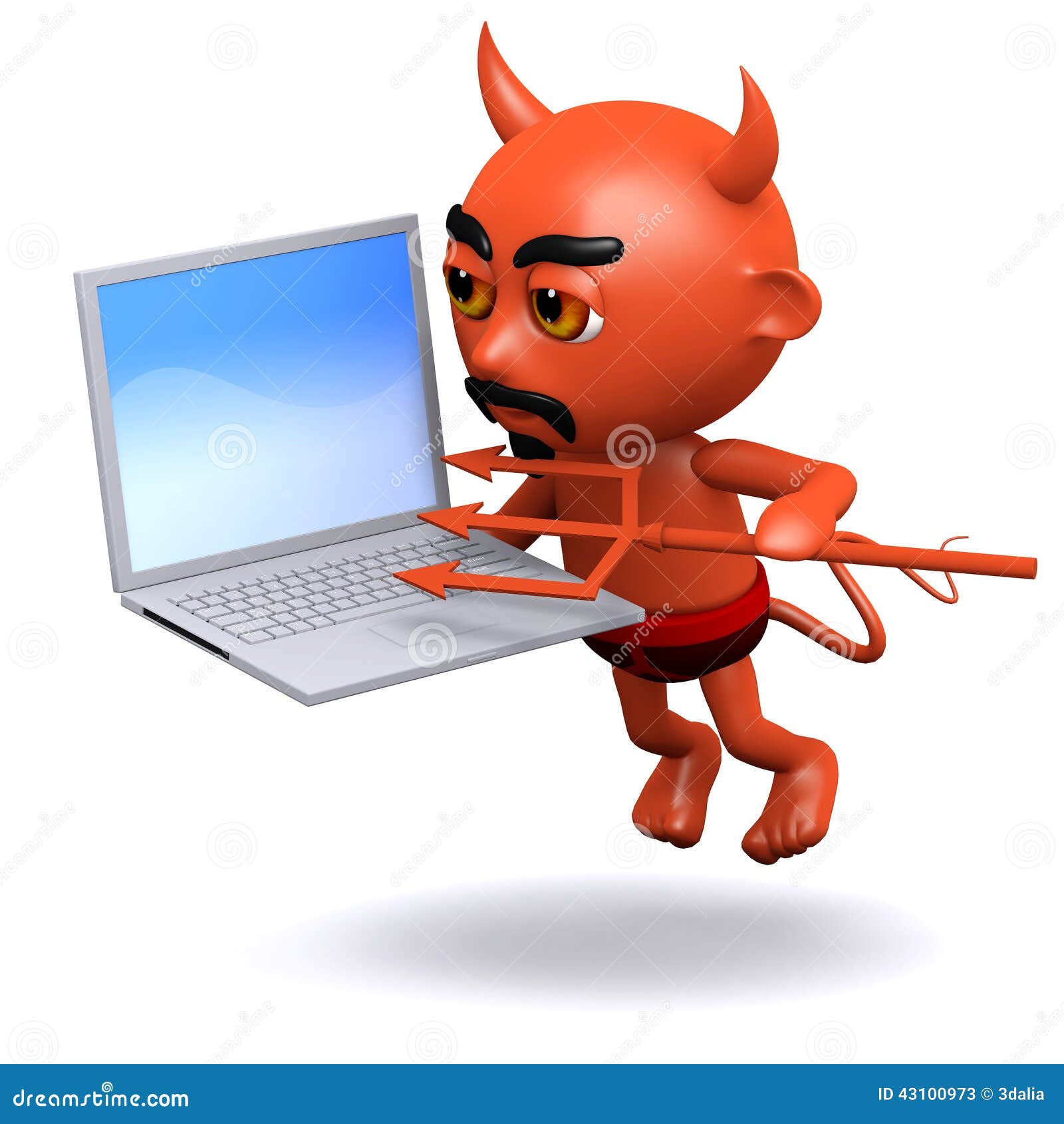 3d Devil has a laptop pc stock illustration. Illustration of computer ...