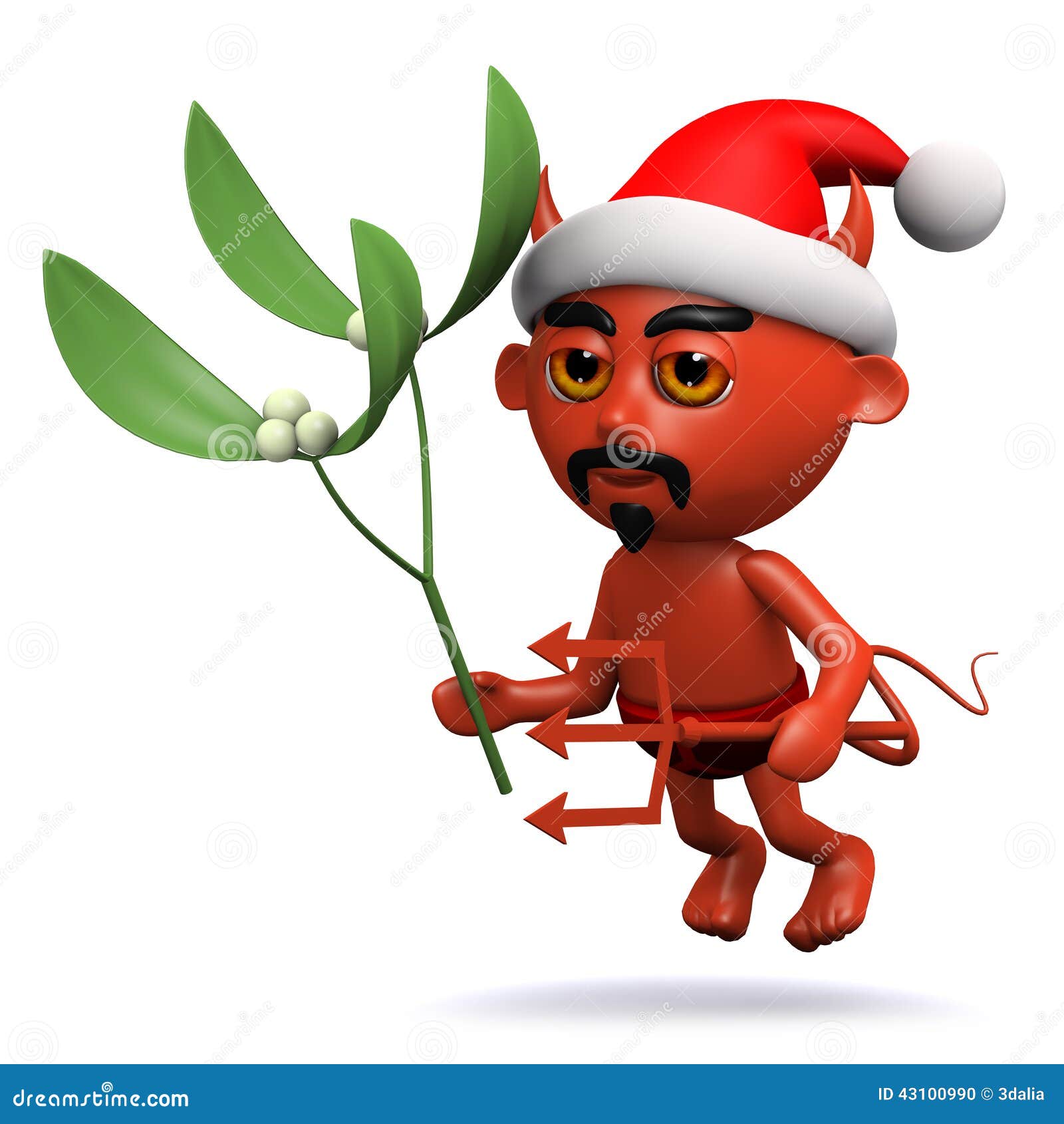 3d Devil Has Some Christmas Mistletoe Stock Illustration - Illustration ...