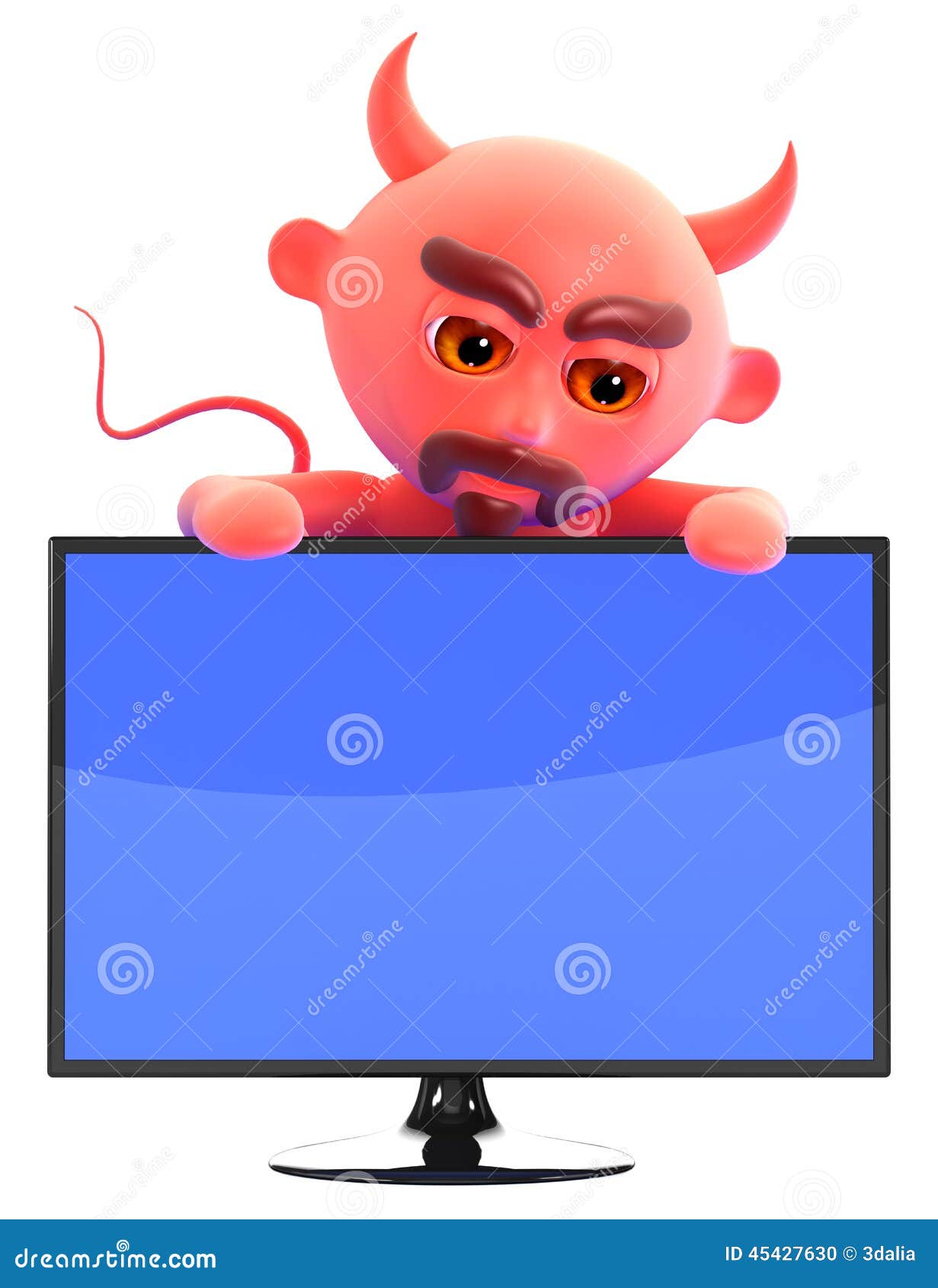 3d Devil Looks Over a New Widescreen Television Monitor Stock ...