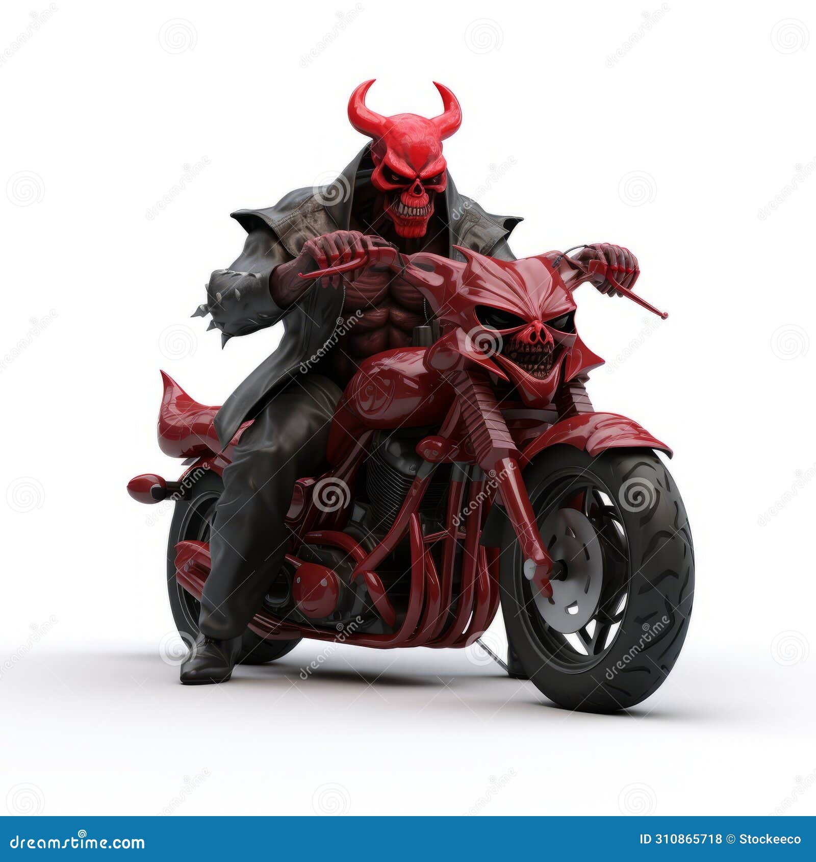 3d Devil Sitting on Motorcycle - Full Body Illustration on White ...