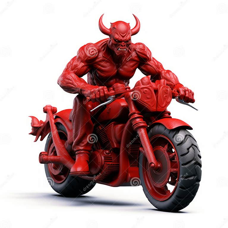 3d Devil Sitting on Motorcycle Isolated on White Background Stock ...