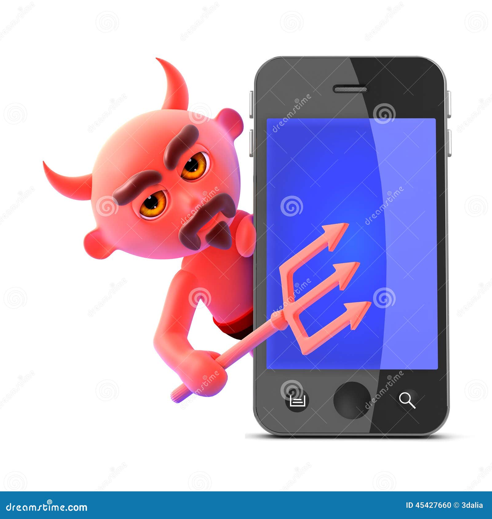 3d Devil with a smartphone stock illustration. Illustration of apps ...