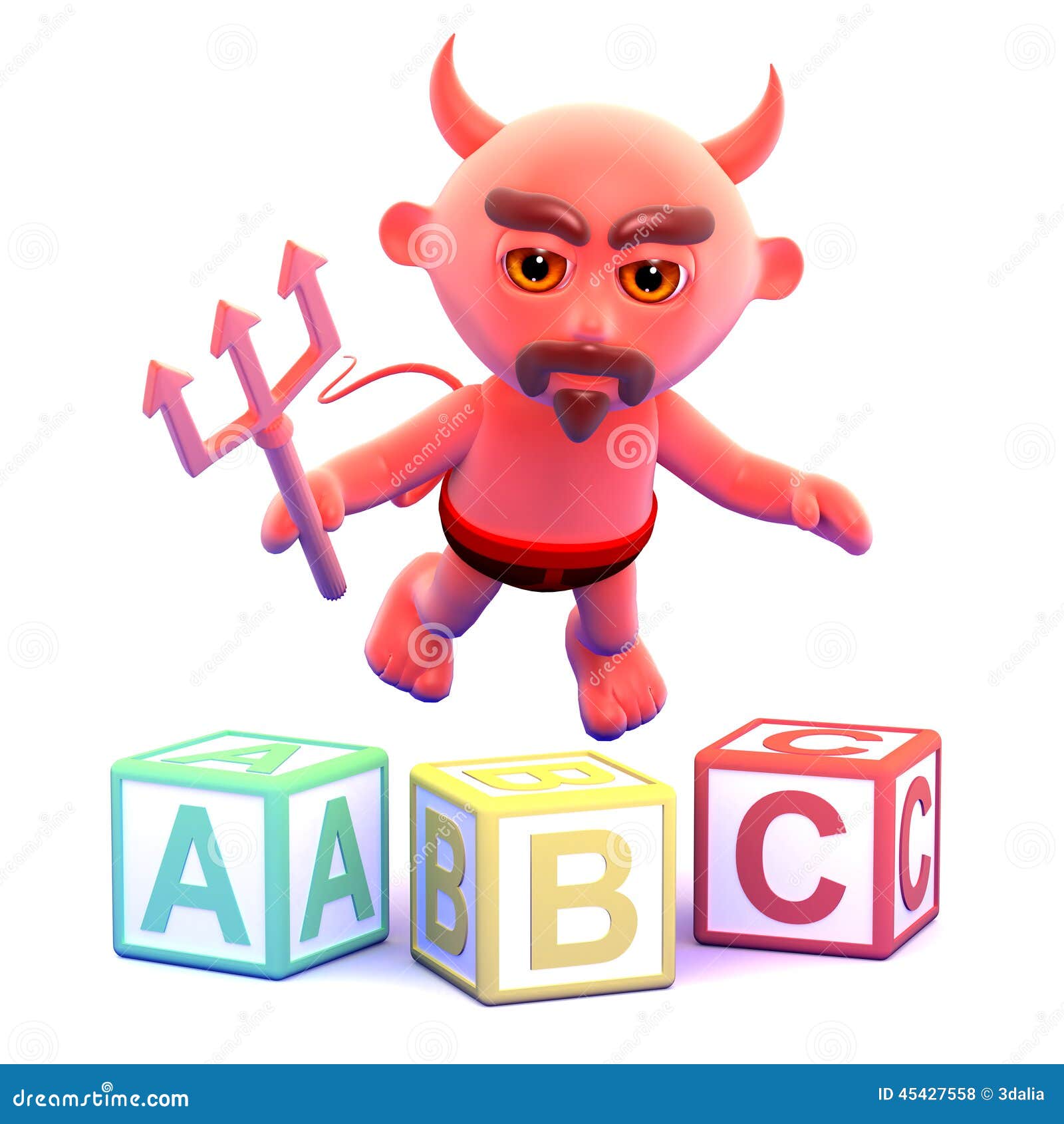 3d Devil Teaches the Alphabet with Alphabet Blocks Stock Illustration ...