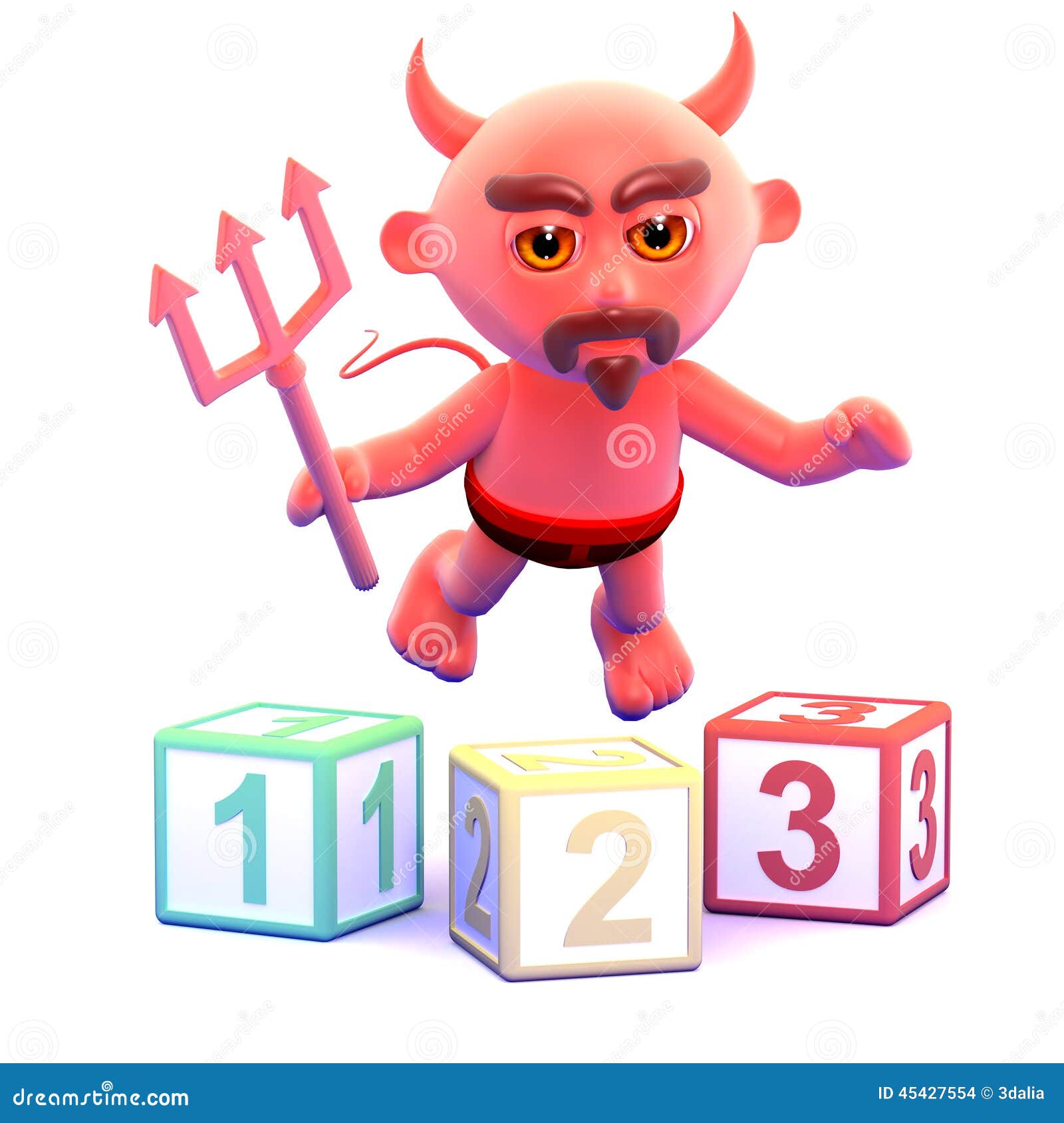 3d Devil Teaches Math with Counting Blocks Stock Illustration ...