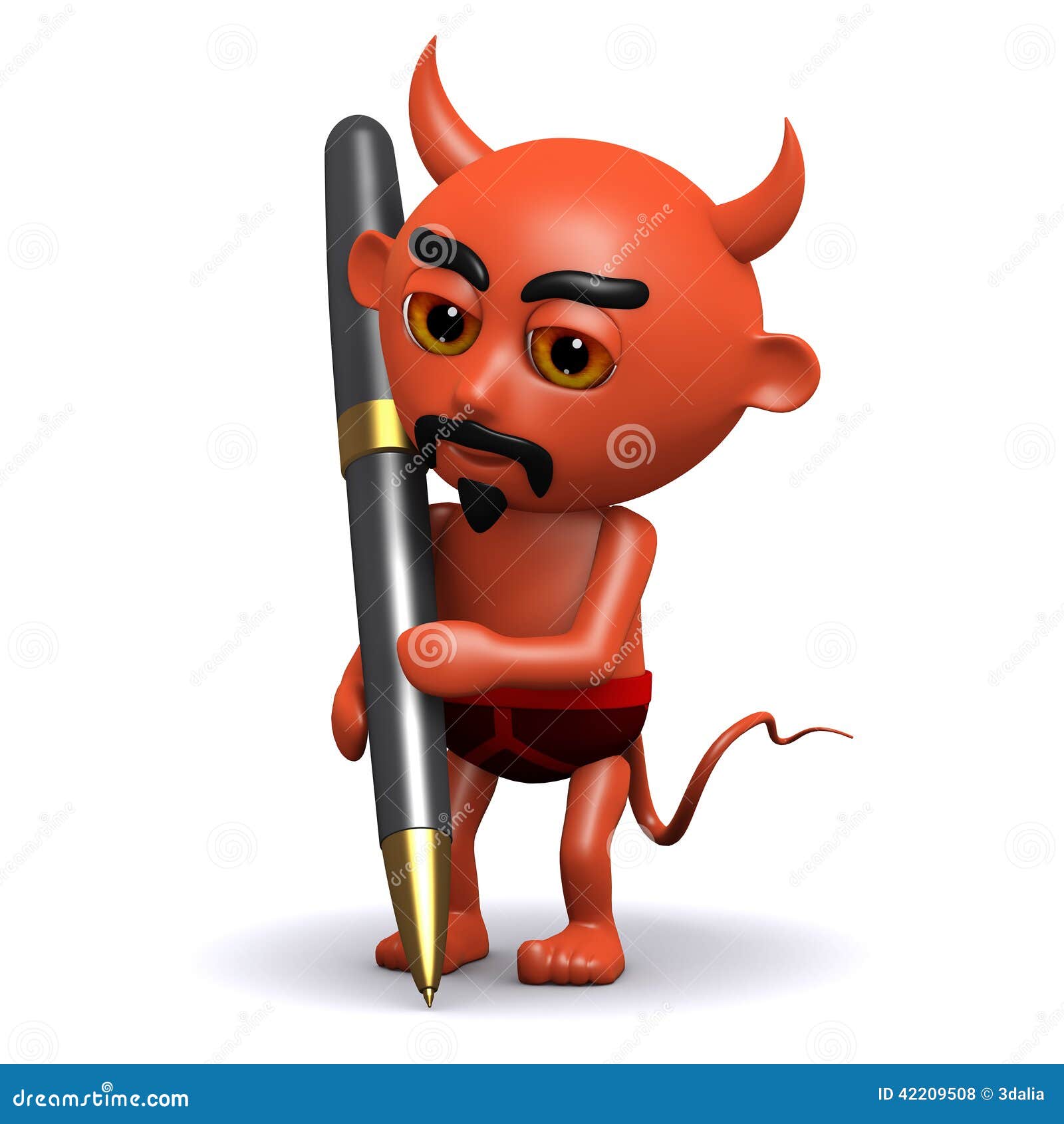 3d Devil Writing with a Pen Stock Illustration - Illustration of funny ...