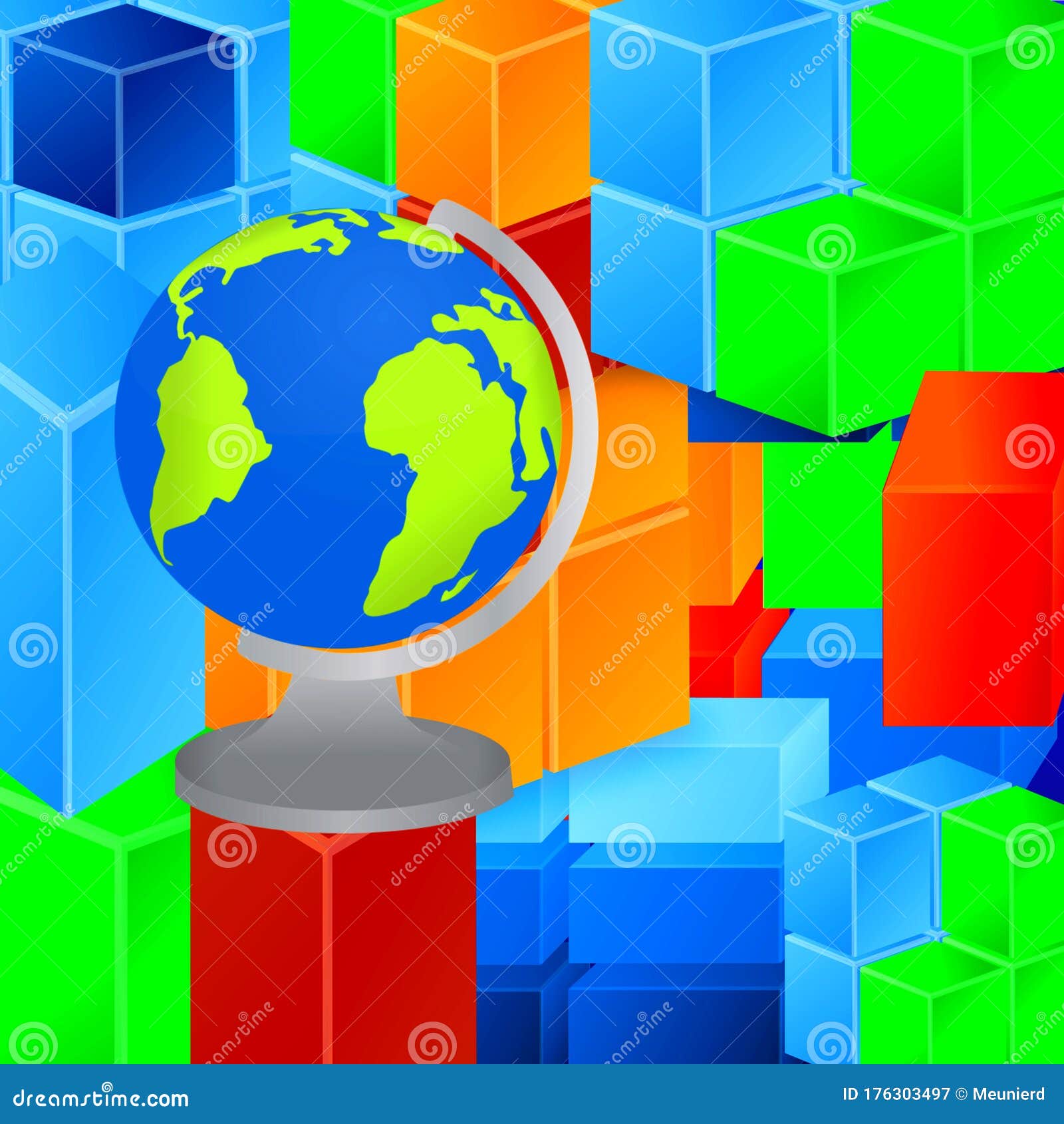 3D Diagram from Cubes and Globe Stock Illustration - Illustration of ...