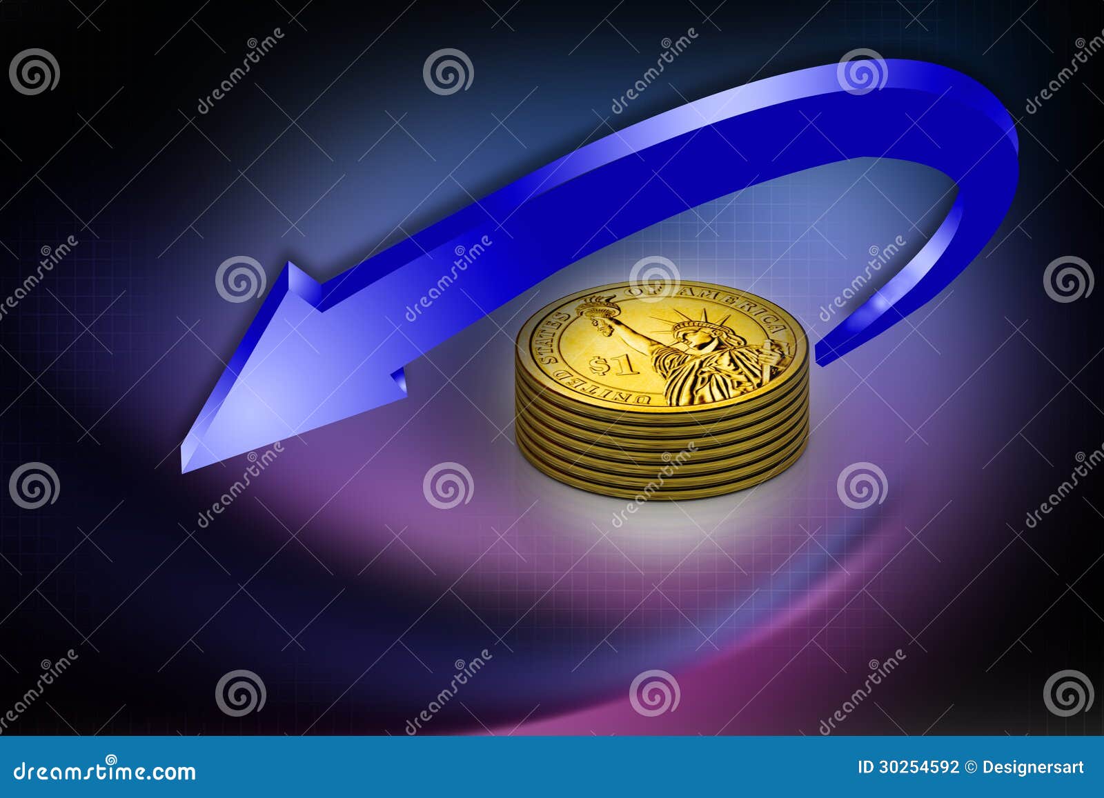 3d Diagram of Golden Coins with a Arrow Stock Illustration ...