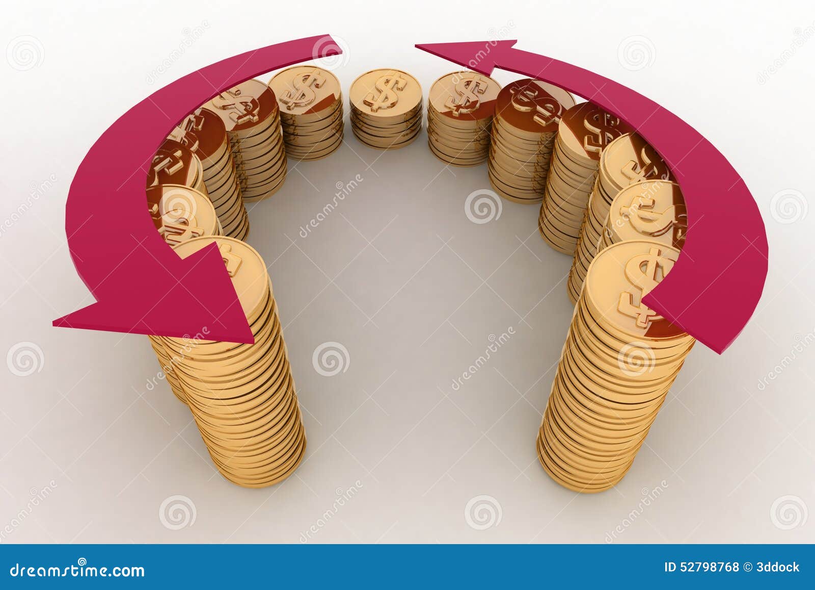 3d Diagram of Golden Coins with a Arrow Stock Illustration ...