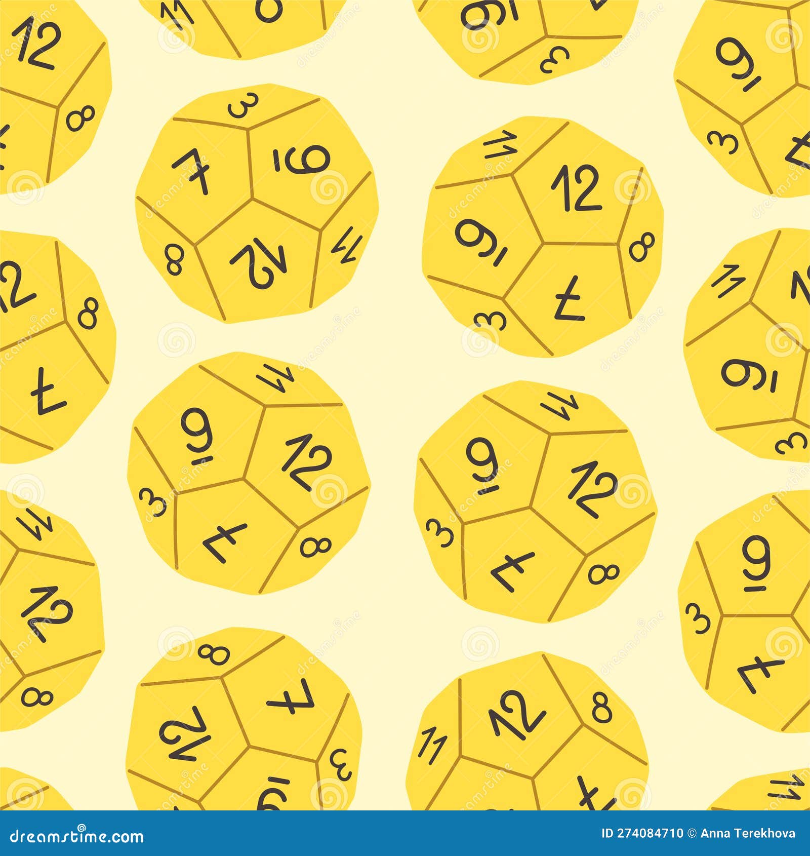 D8 D10 D12 D20 Dice for Board Games Seamless Pattern, RPG Dice Set for ...