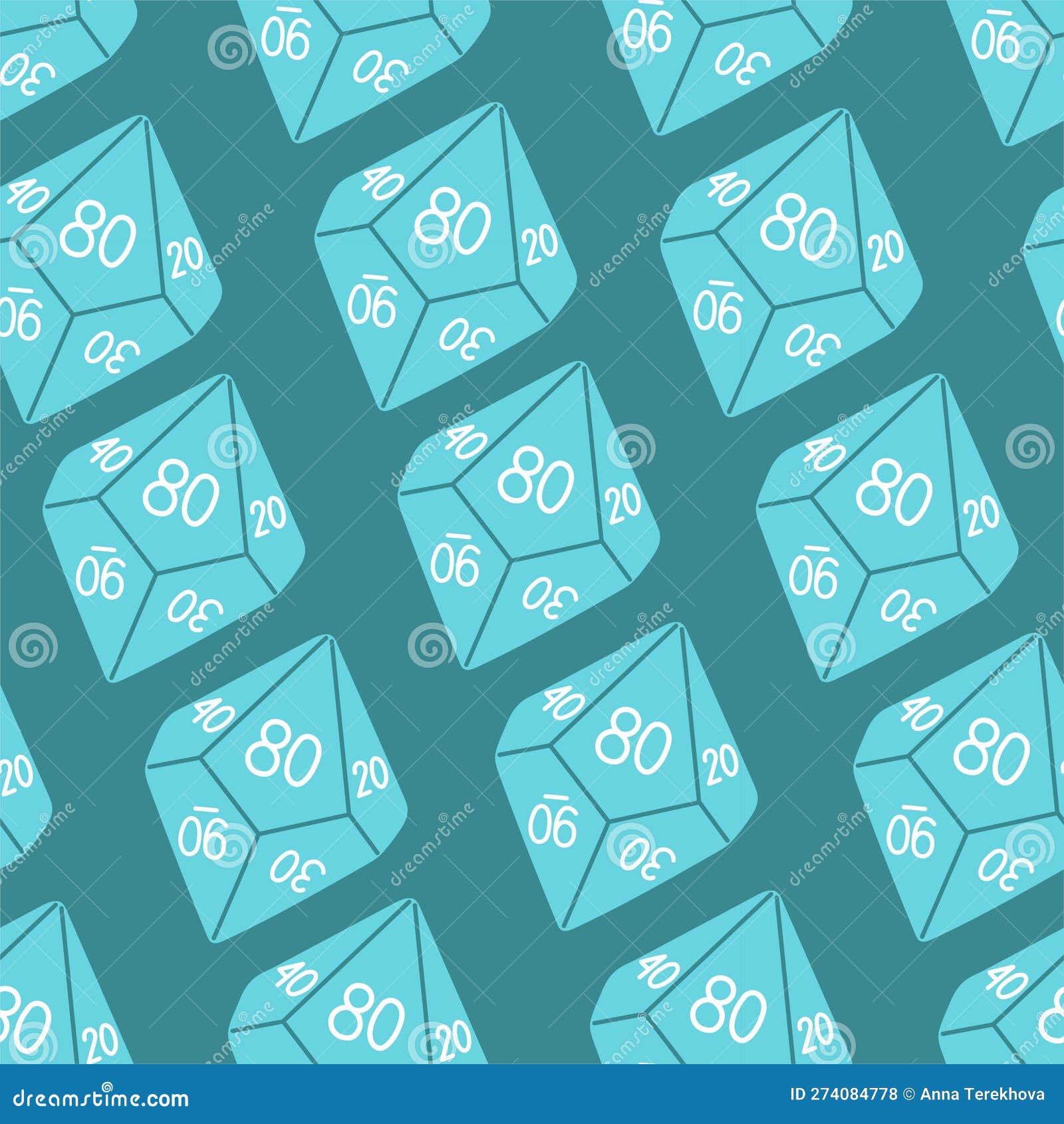 D8 D10 D12 D20 Dice for Board Games Seamless Pattern, RPG Dice Set for ...