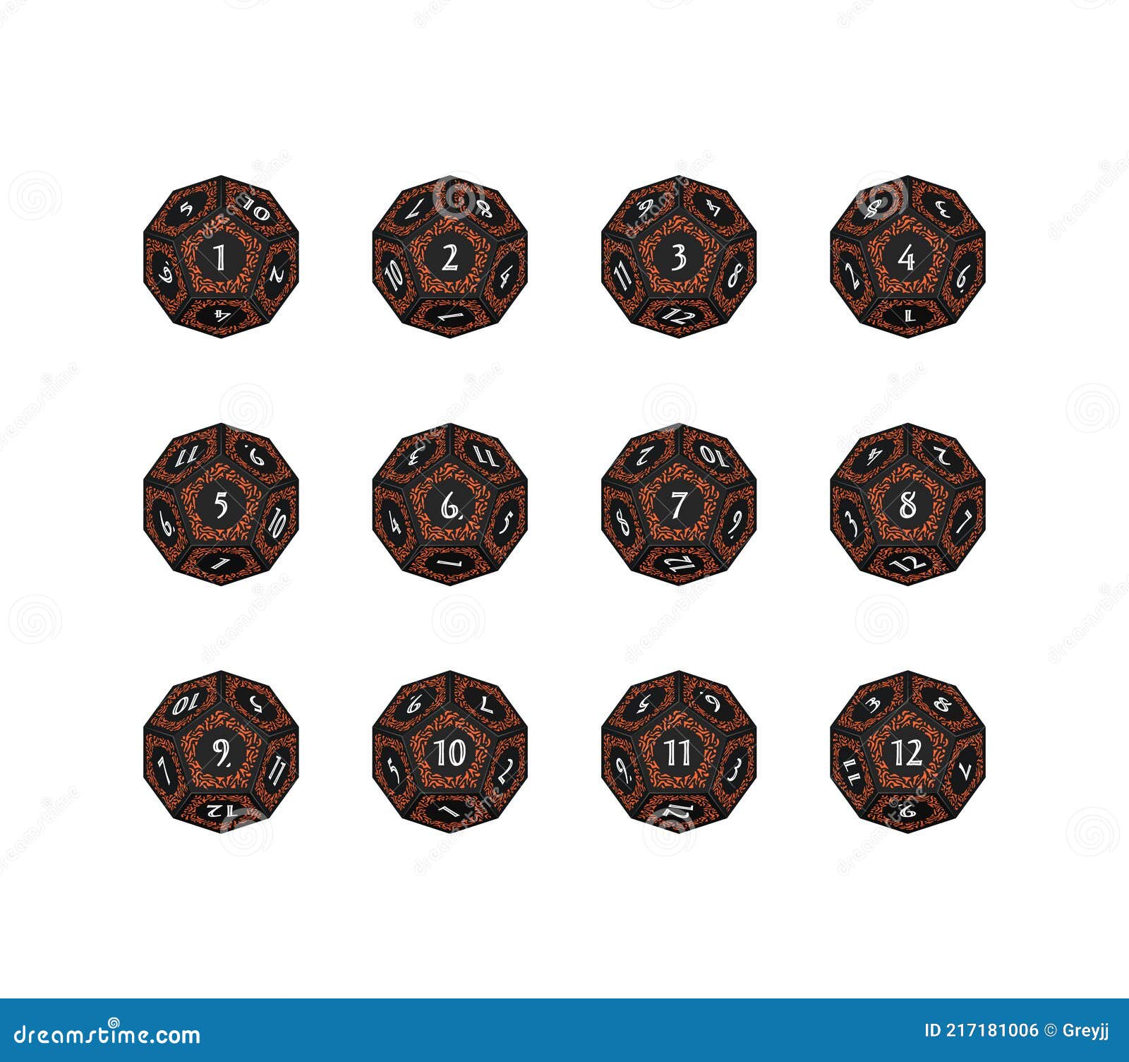 D12 Dice For Boardgames, Numbered Faces From Top View Vector ...