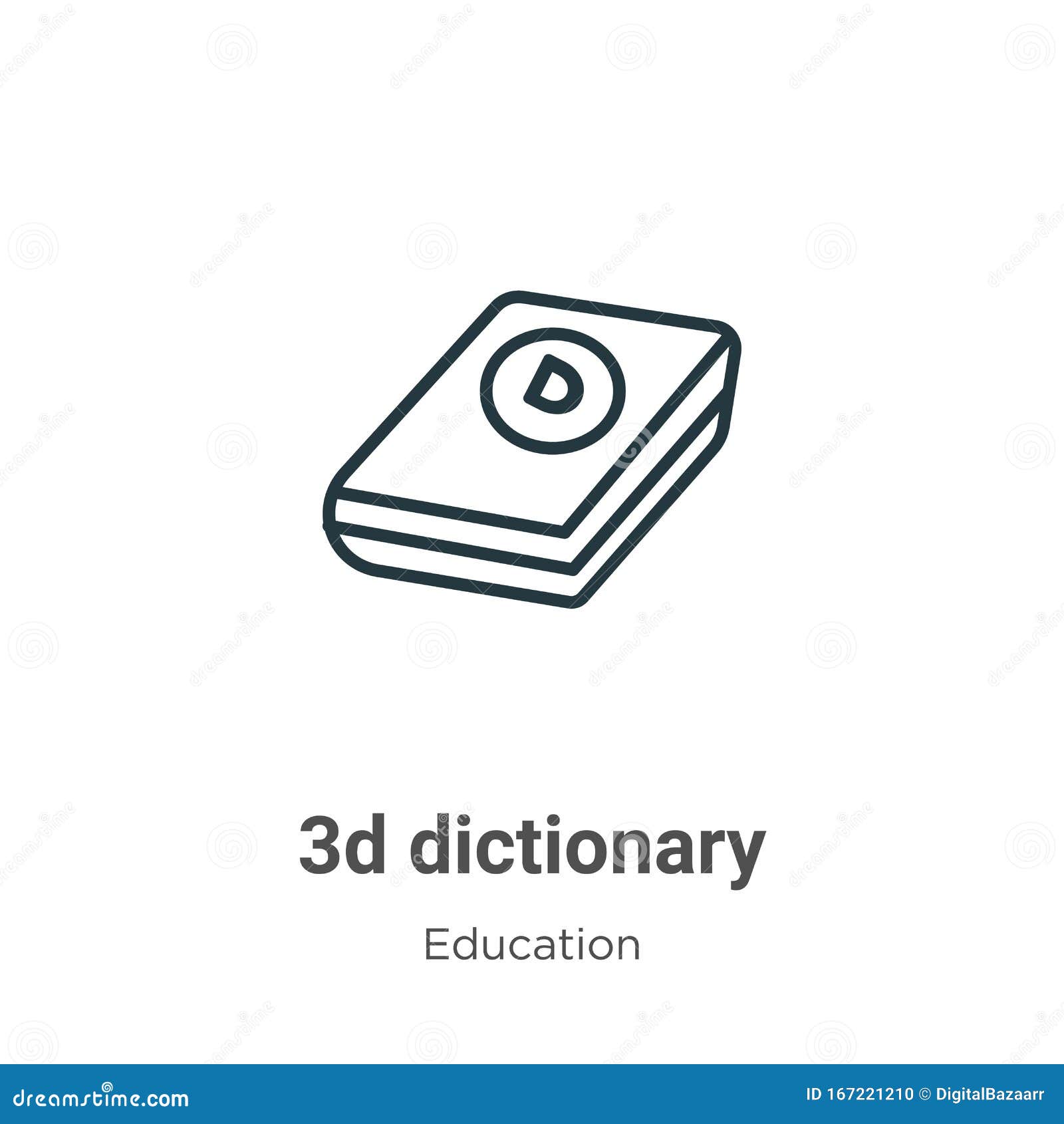 3d Dictionary Outline Vector Icon. Thin Line Black 3d Dictionary Icon ...