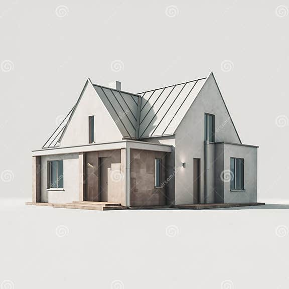 3D Digital Art Image of a Simple House Against a Plain White Background ...