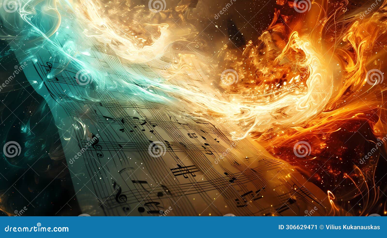 Symphony of Elements: Musical Fusion with Nature and Fire Stock ...