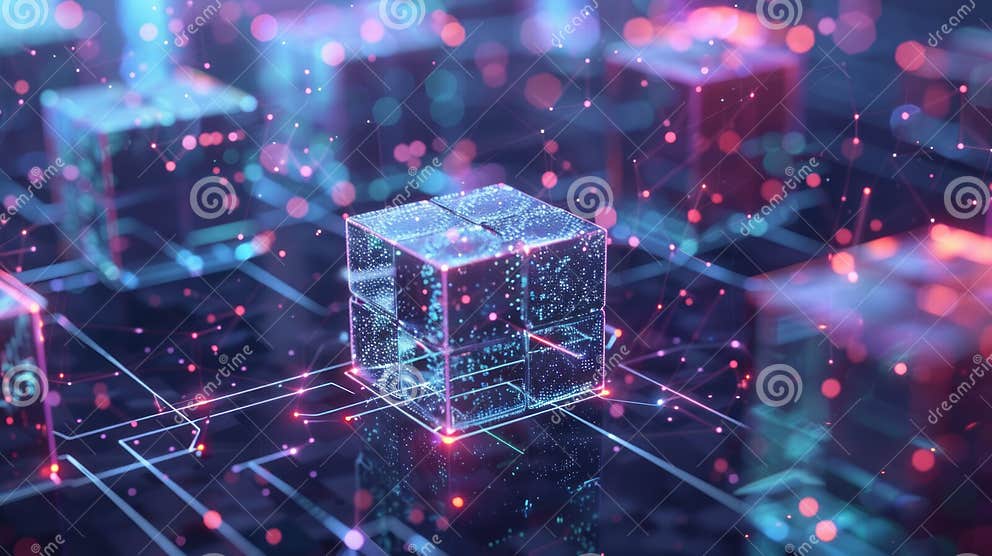 3D Digital Cubes in a Network Connection Stock Illustration ...