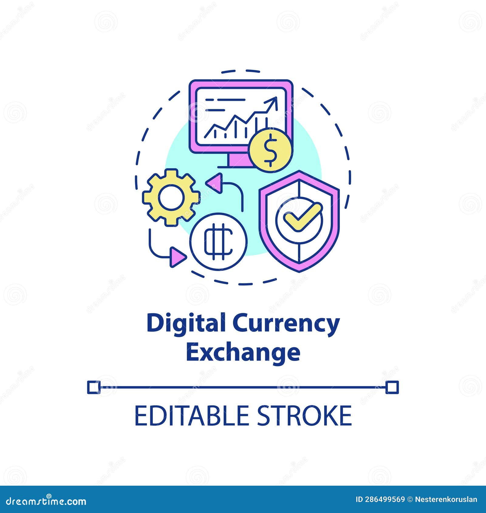 2D Digital Currency Exchange Line Icon Concept Stock Illustration ...