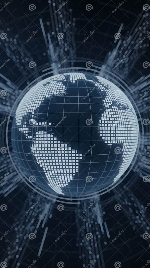 3D Digital Earth Enveloped in Grid Structure, Abstract Data Streams ...