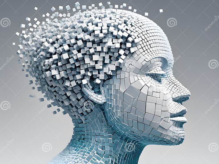 3D Digital Human Profile with Cubes Disintegrating, Blending Technology ...