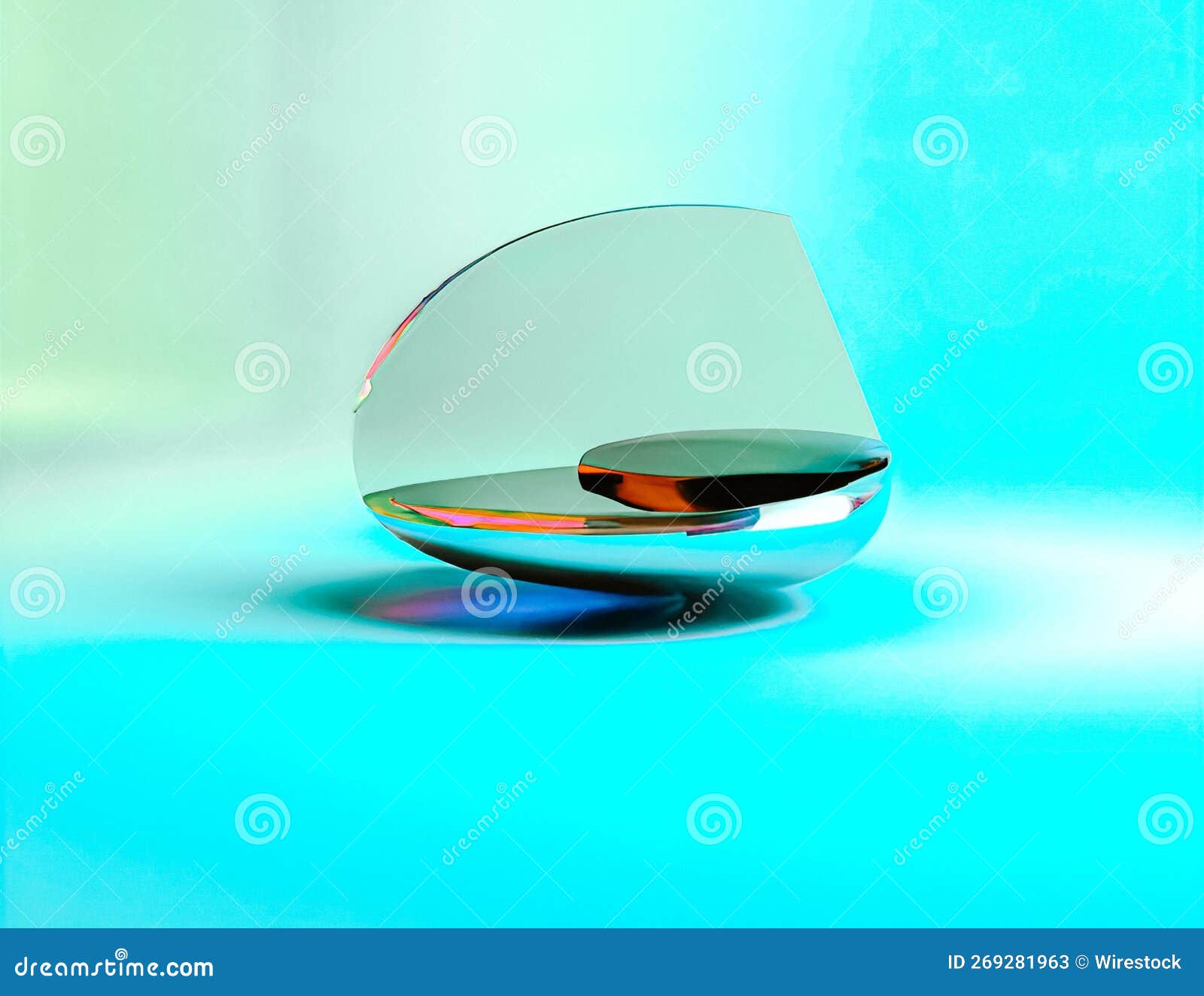 3D Digital Illustration of an Ovoid Glass Form on Aqua Background Stock ...
