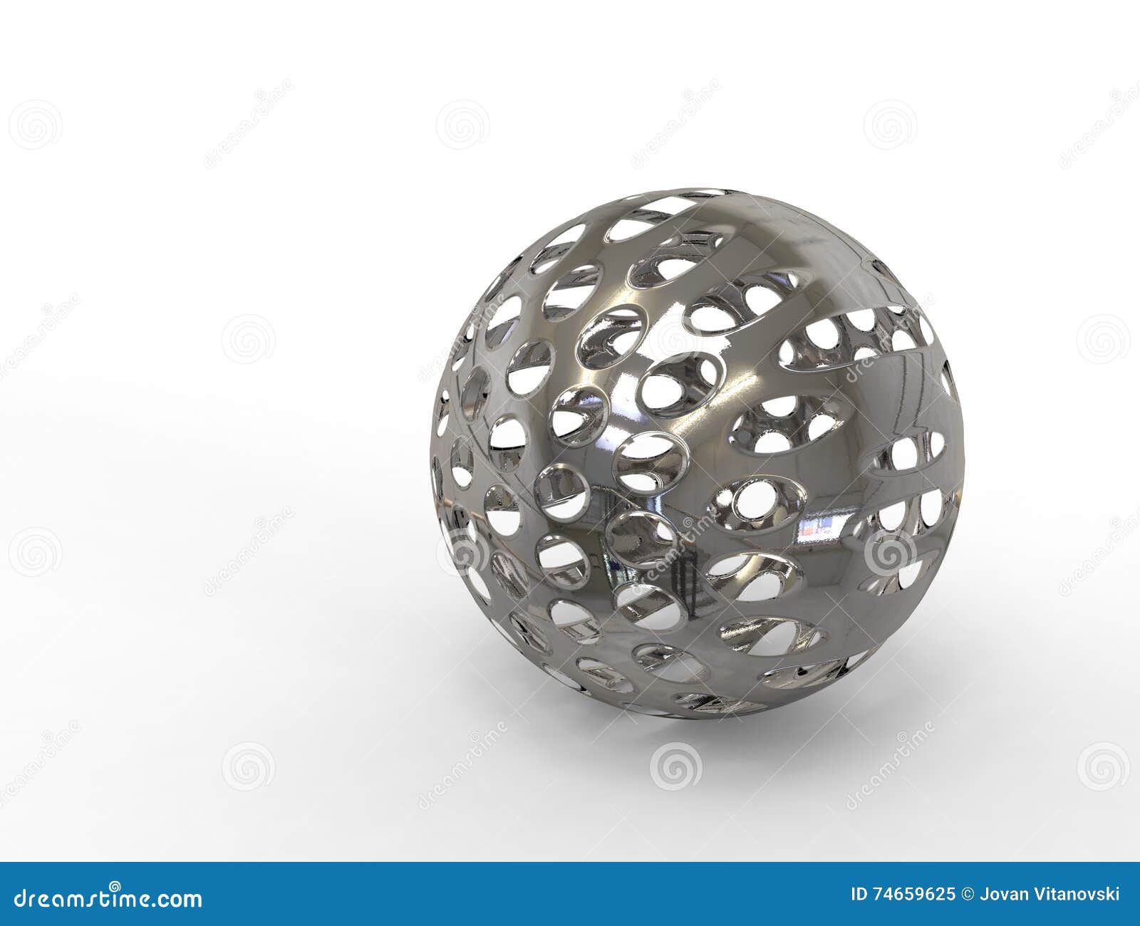 3D Digital Render Of Metallic Chrome Sphere With Perforation Iso Stock ...