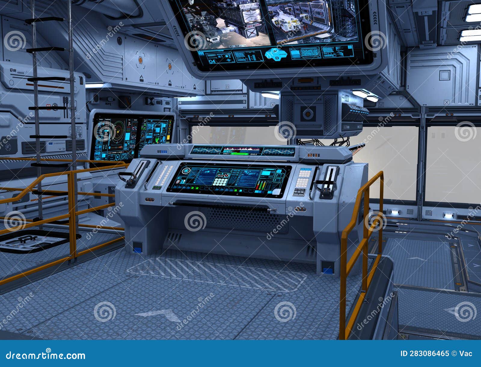 3D Rendering Science Fiction Control Cabin Stock Illustration ...