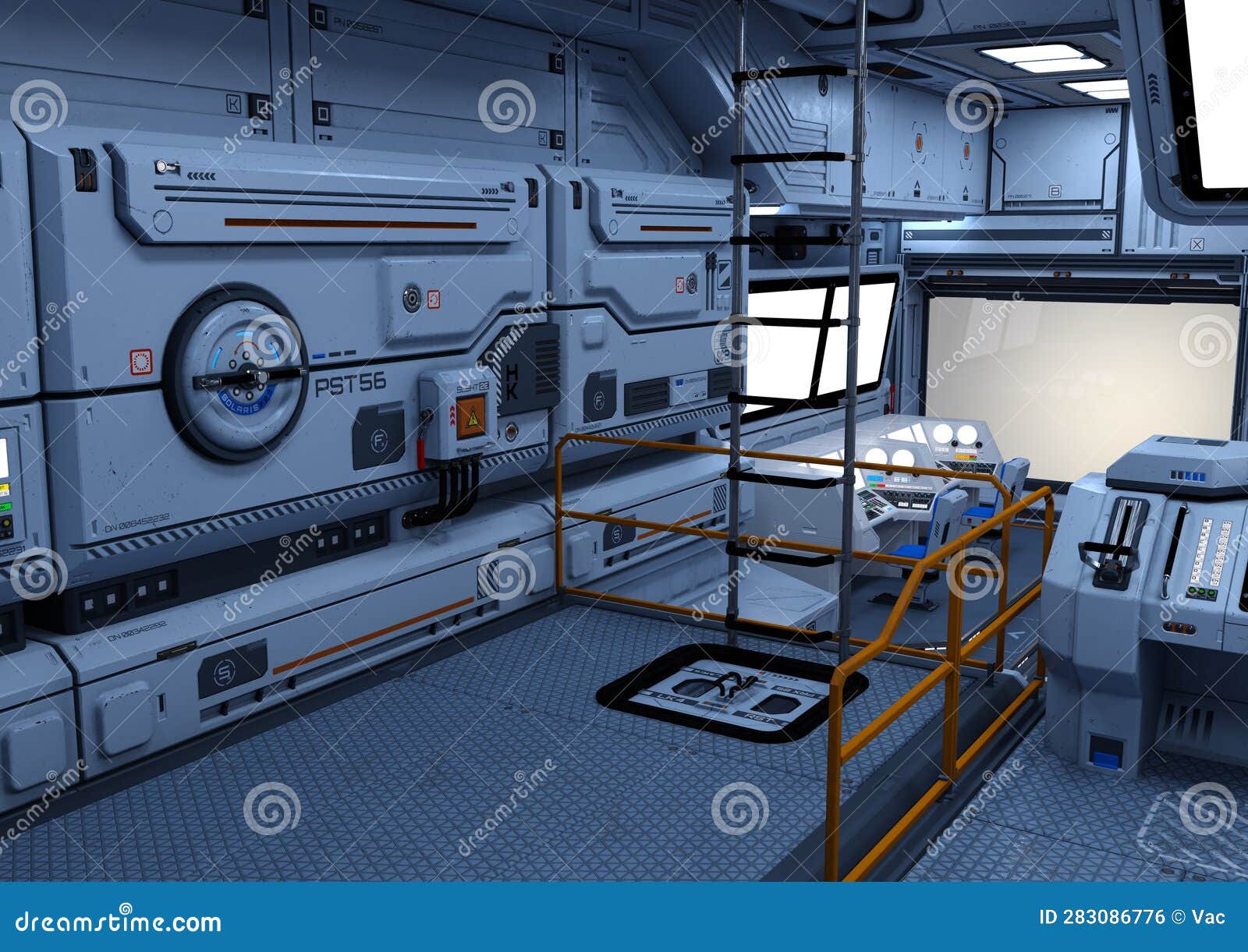 3D Rendering Science Fiction Control Cabin Stock Illustration ...