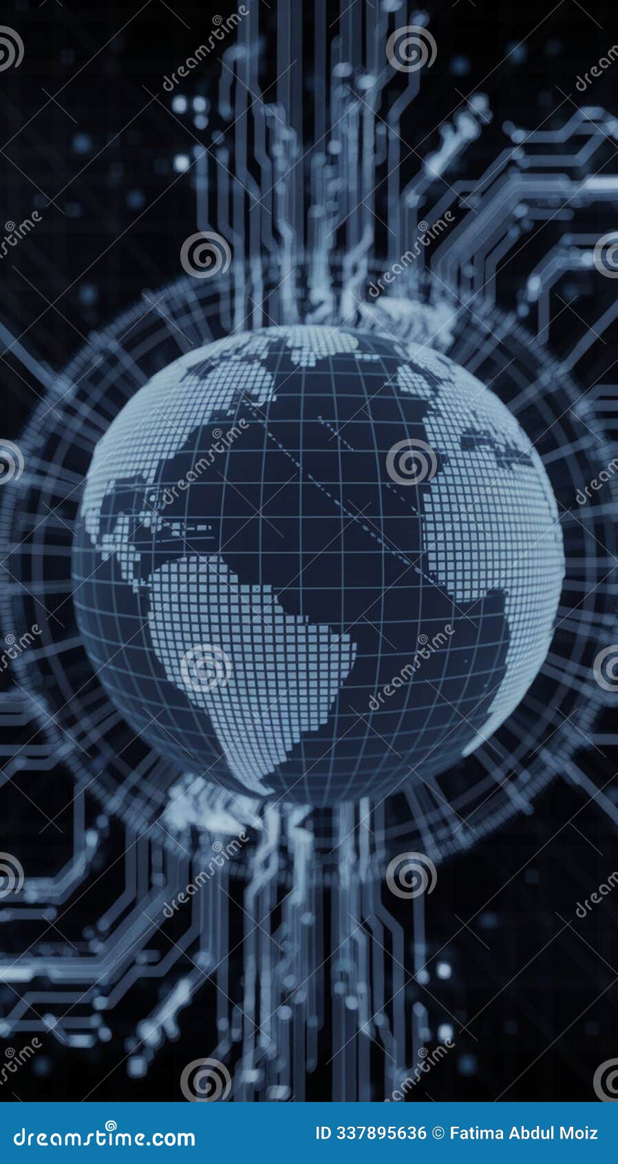 3D Digital Earth Enveloped in Grid Structure, Abstract Data Streams ...