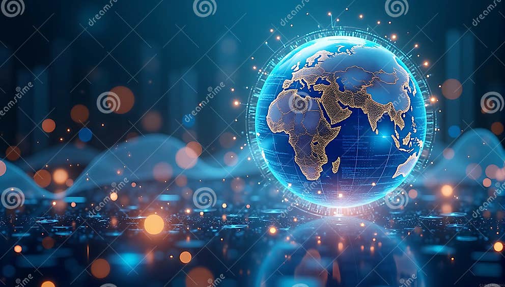 A 3D Digital Sphere with Rotating, Glowing Layers Displaying Charts ...