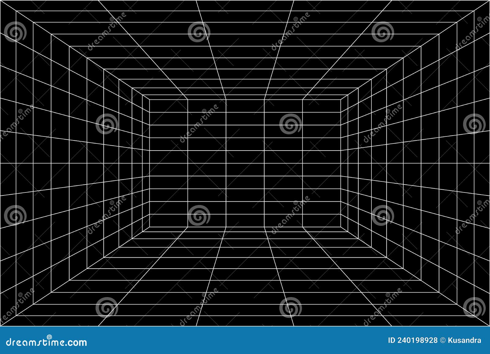 3D Digital White Grid of Black Room Space with One Point Perspective ...