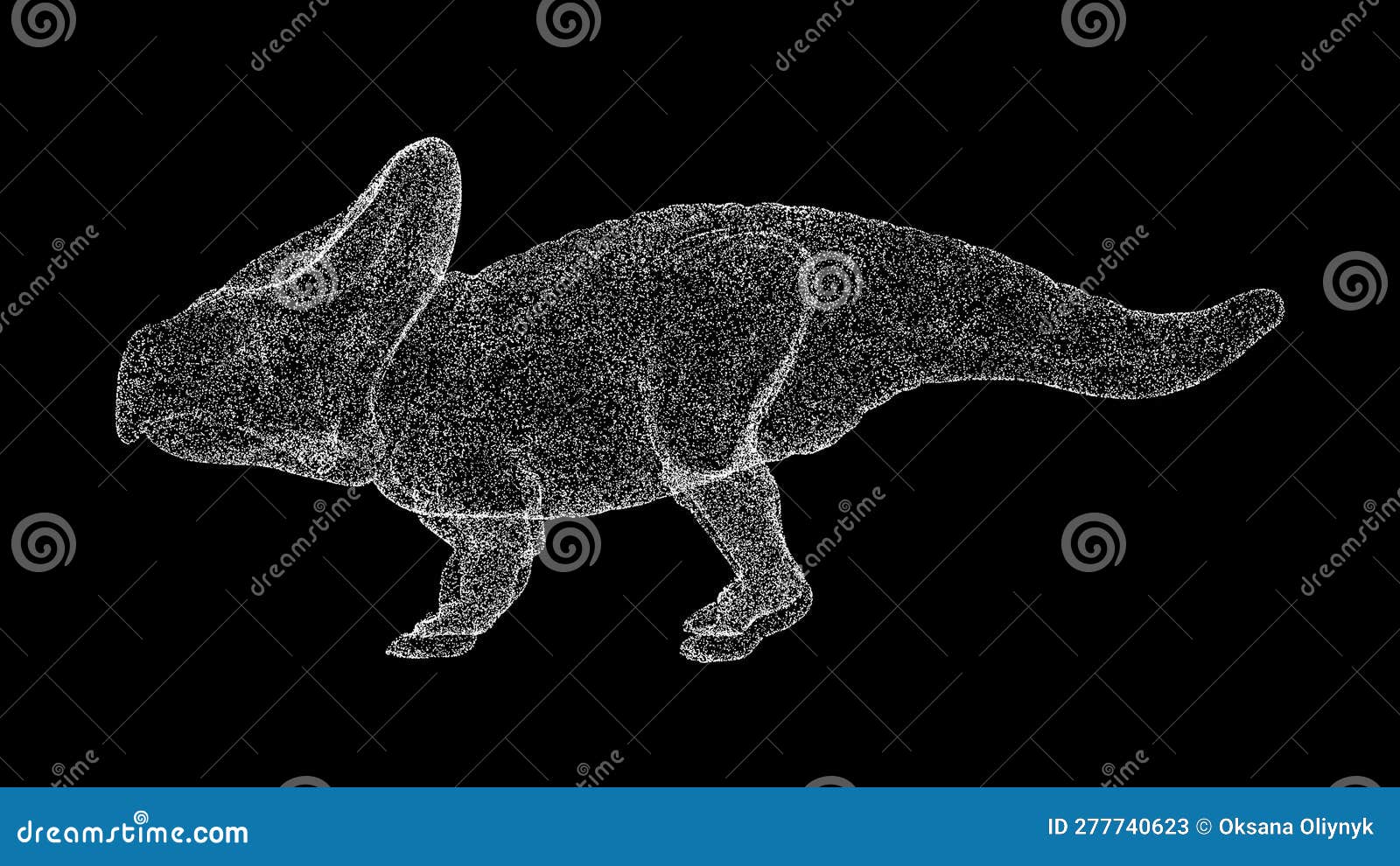 3D Dinosaur Protoceratops on Black Background. Object Made of ...