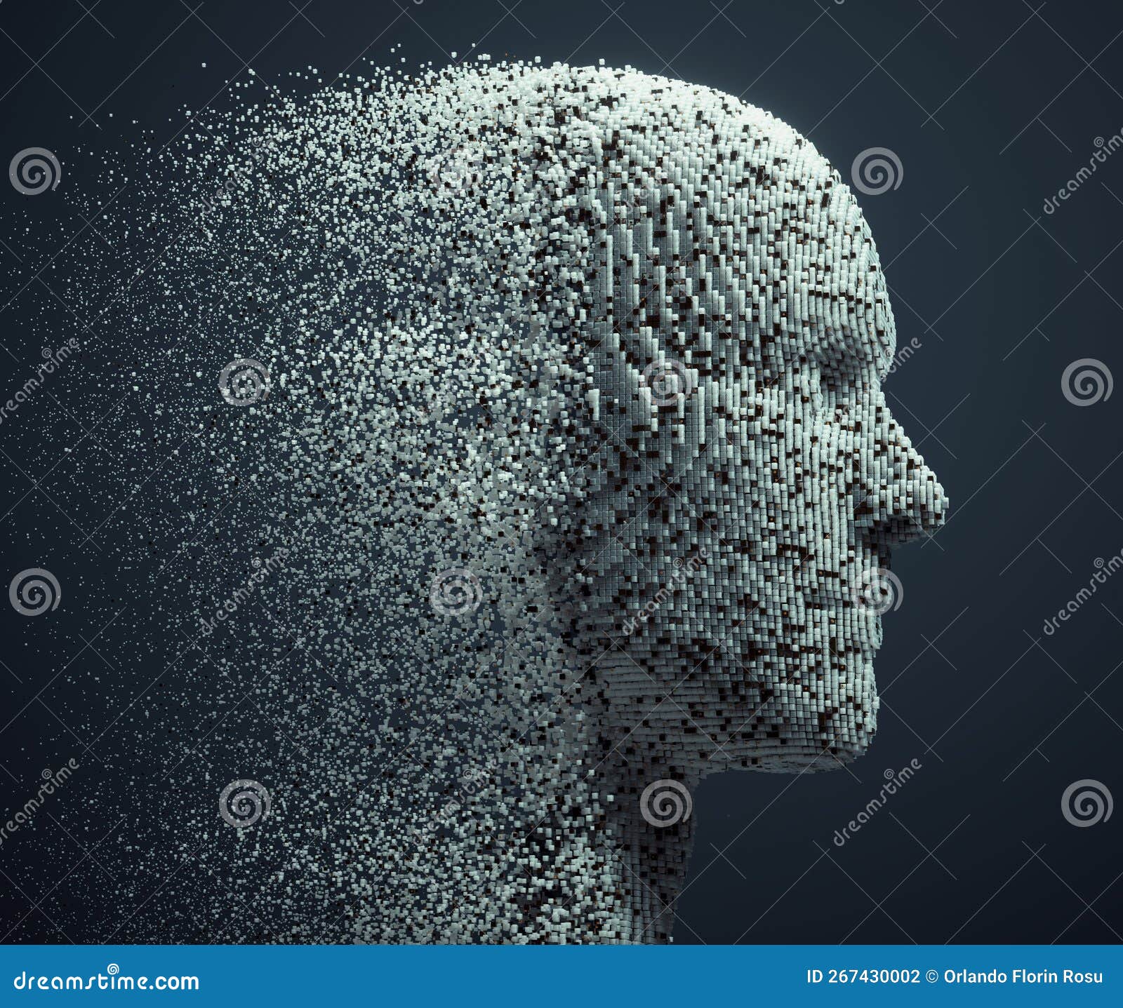 3D Dissolving Human Head Made With Cube Particles Stock Illustration ...