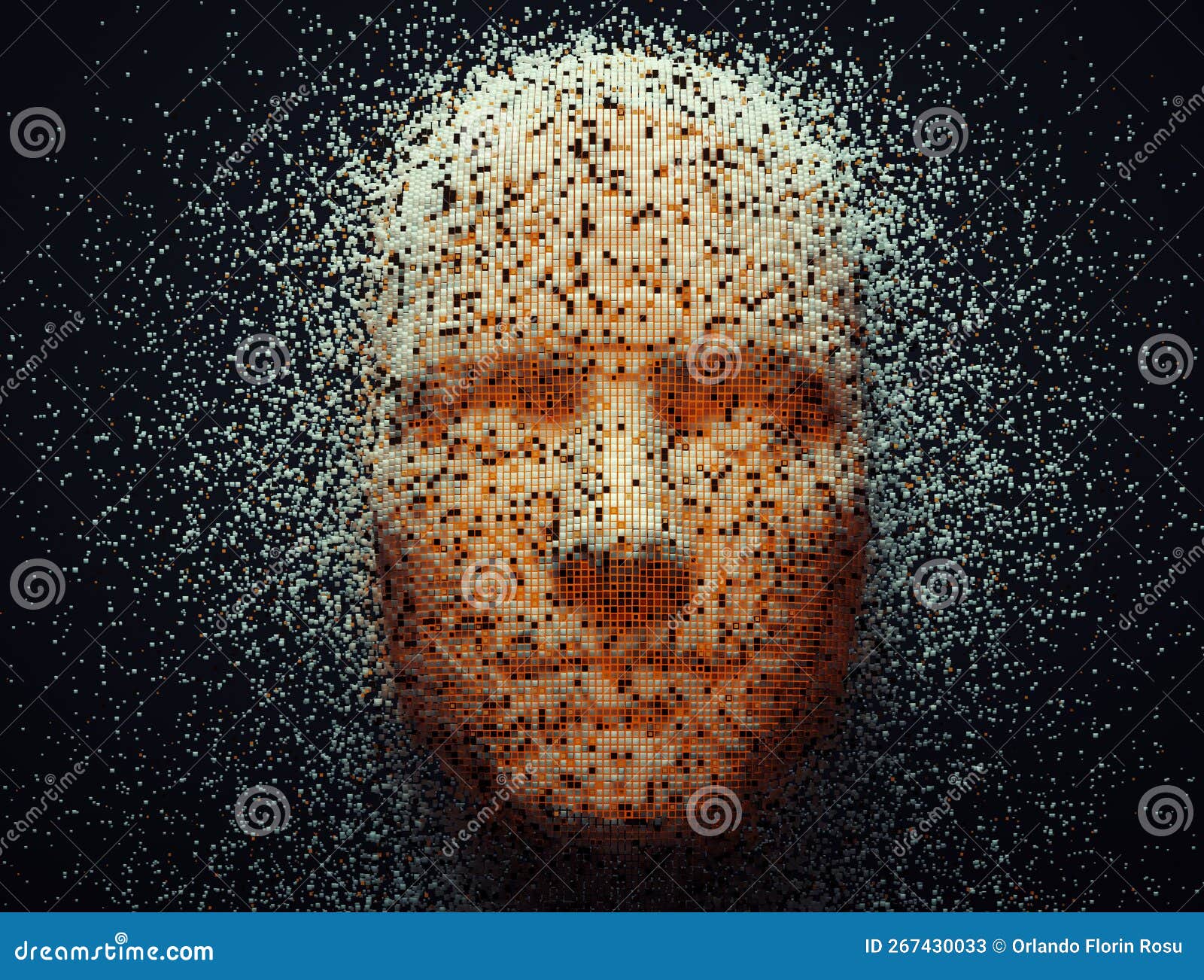 3D Dissolving Human Head Made with Cube Particles Stock Illustration ...