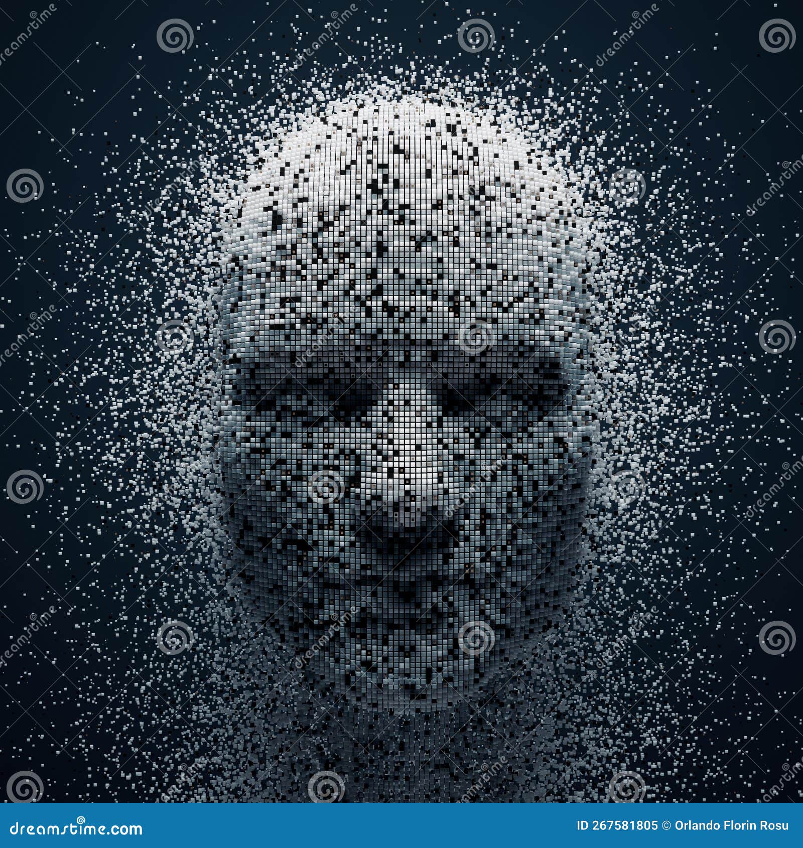 3D Dissolving Human Head Made with Cube Particles Stock Image - Image ...
