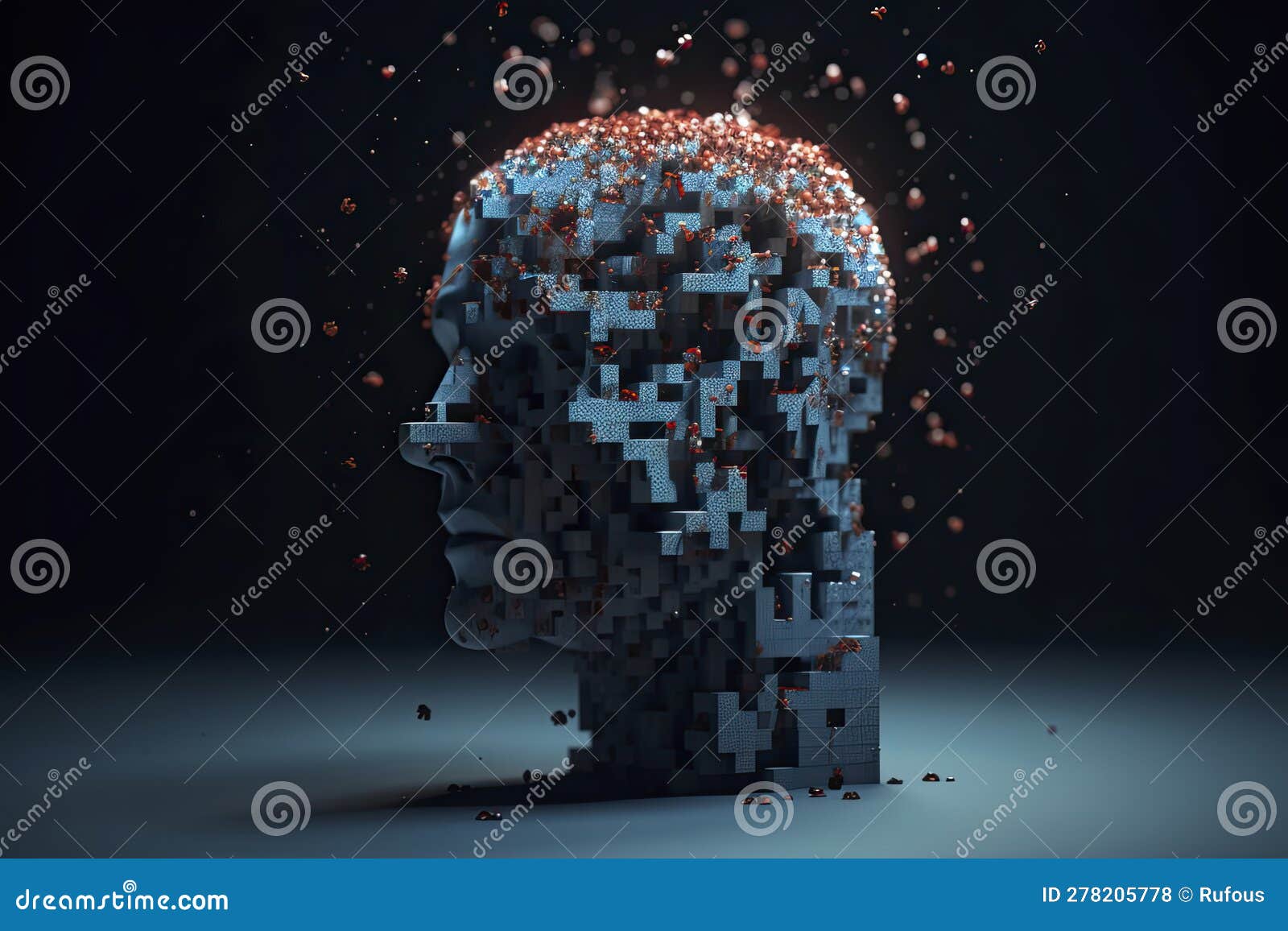 3D Dissolving Human Head Made with Cube Shaped Particles Stock ...