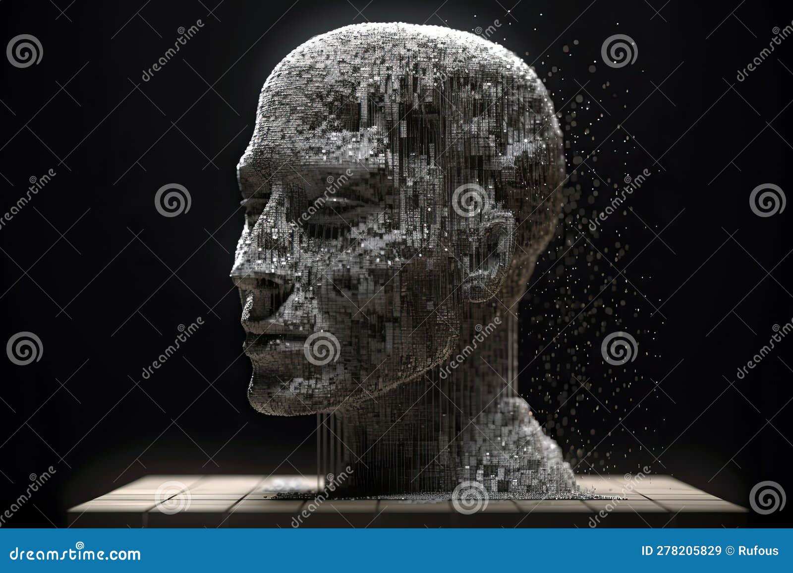 3D Dissolving Human Head Made with Cube Shaped Particles Stock Image ...