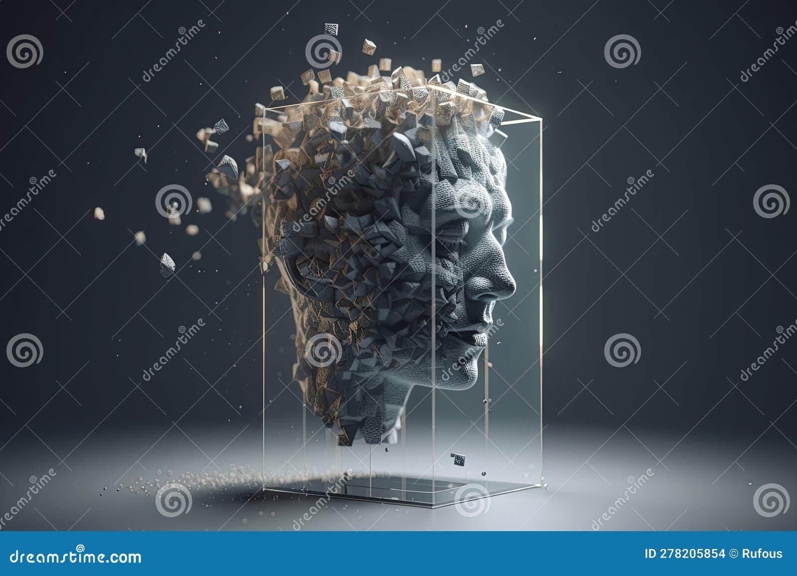 3D Dissolving Human Head Made With Cube Particles Stock Illustration ...