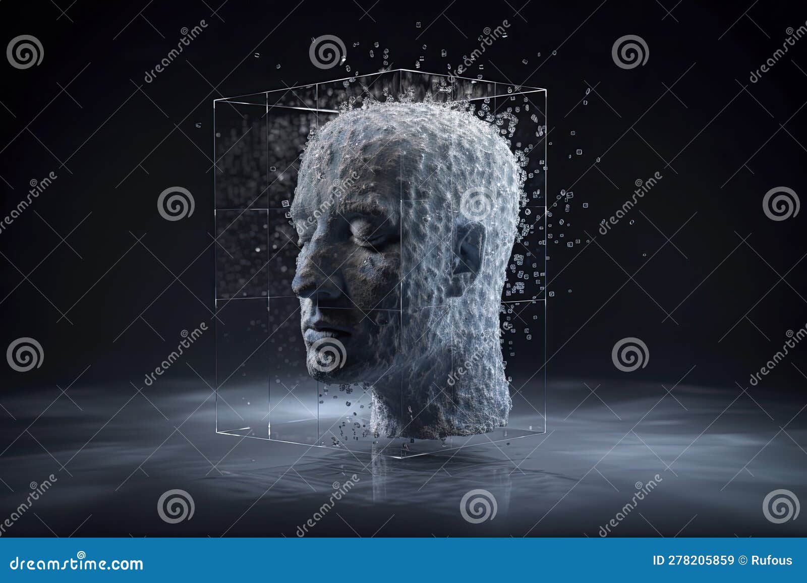 3D Dissolving Human Head Made With Cube Particles Stock Illustration ...