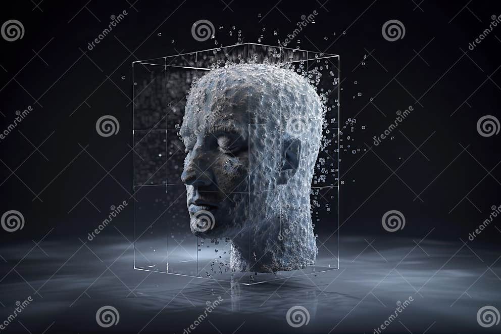 3D Dissolving Human Head Made with Cube Shaped Particles Stock ...