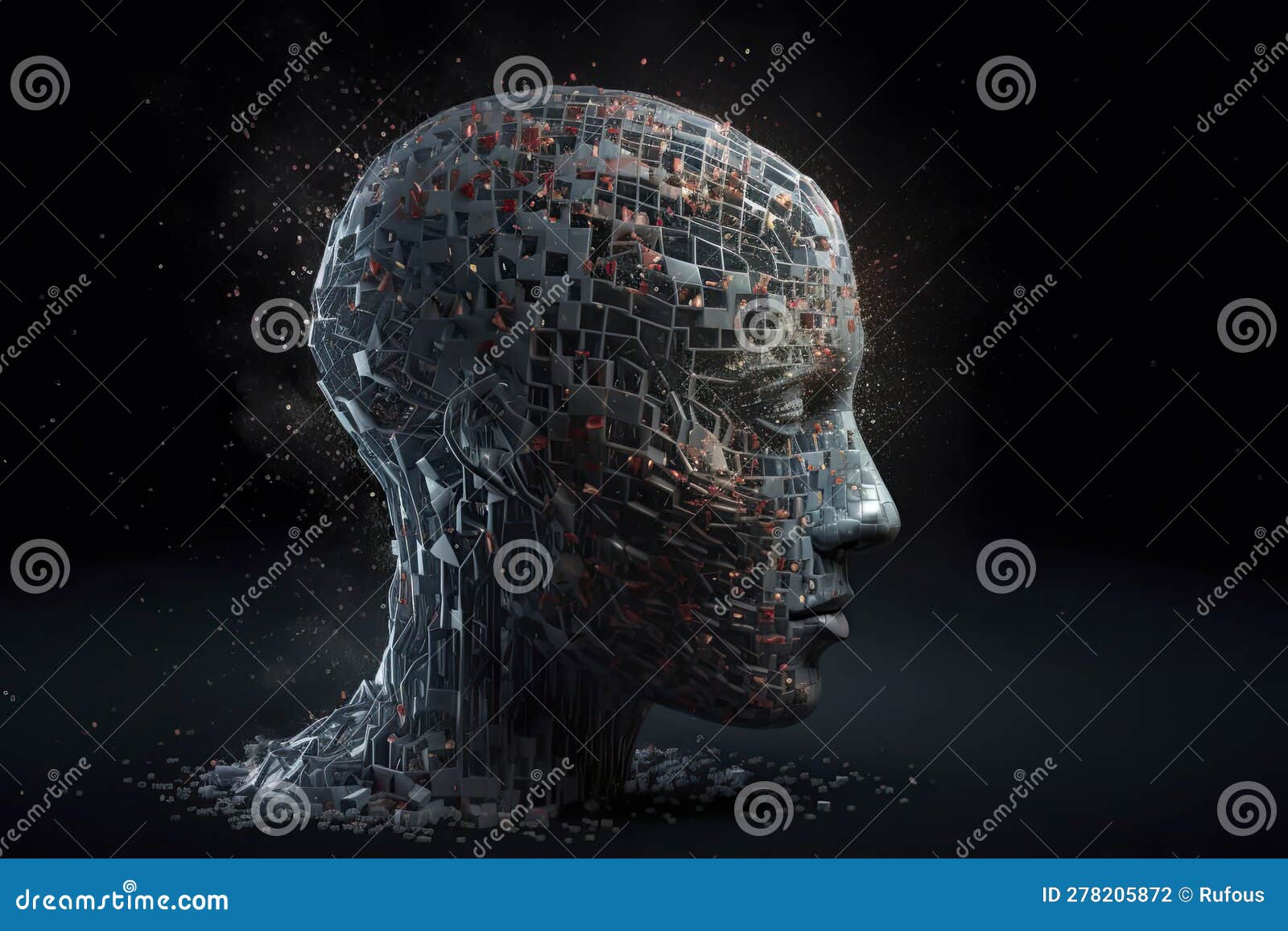 3D Dissolving Human Head Made with Cube Shaped Particles Stock ...