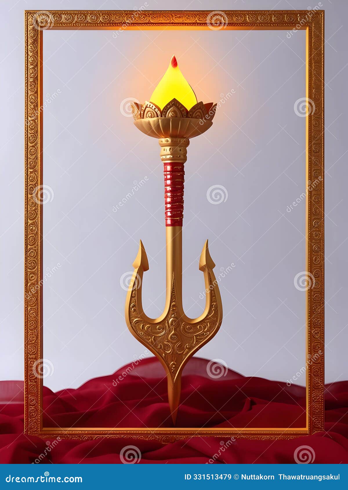 3D Diya and Trident Border Frame Concept As Vertical Frame with a Lit ...