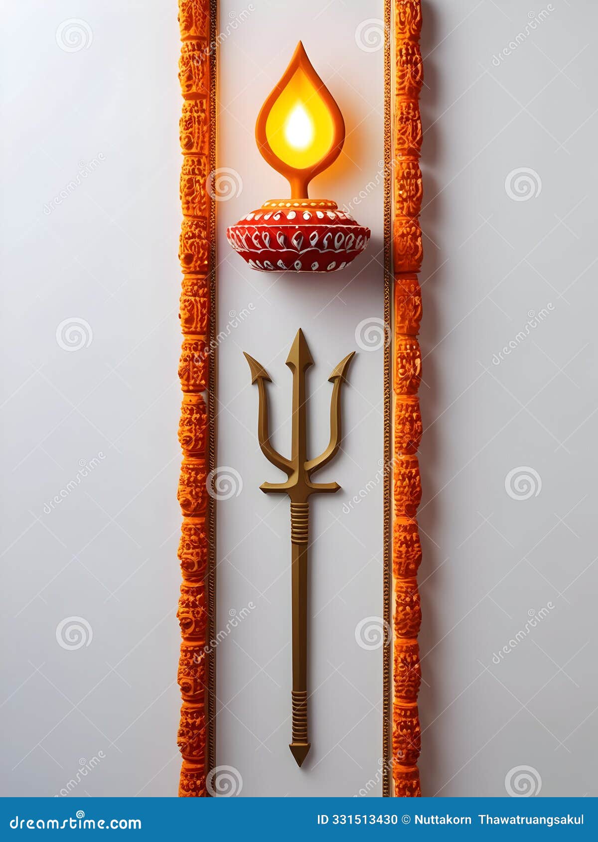 3D Diya and Trident Border Frame Concept As Vertical Frame with a Lit ...