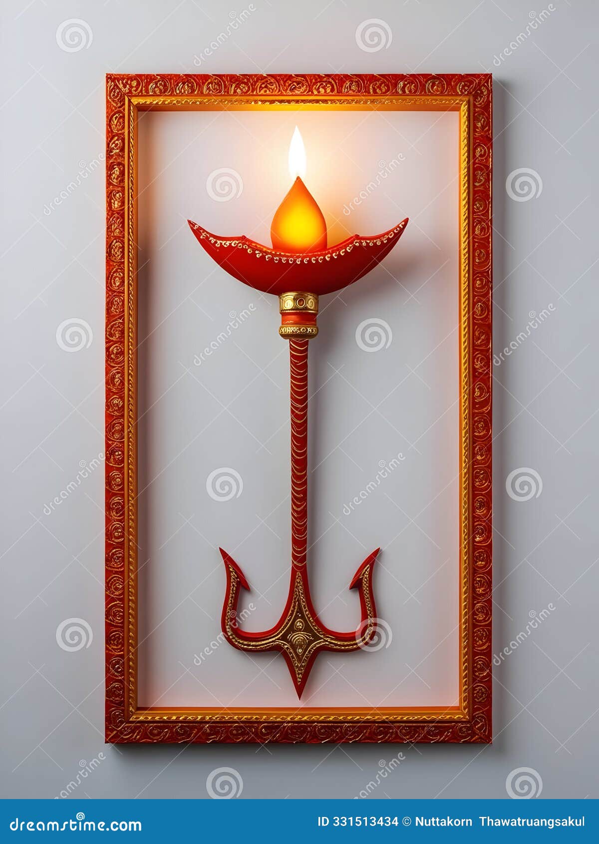 3D Diya and Trident Border Frame Concept As Vertical Frame with a Lit ...