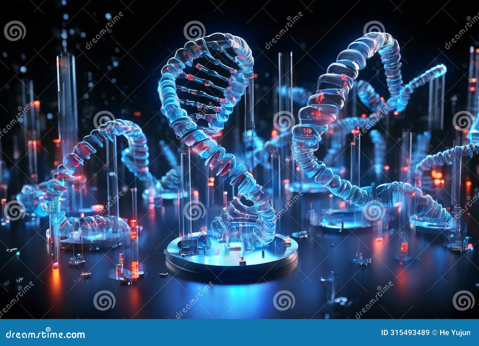 3D DNA Helix Structure Illuminated Stock Illustration - Illustration of ...