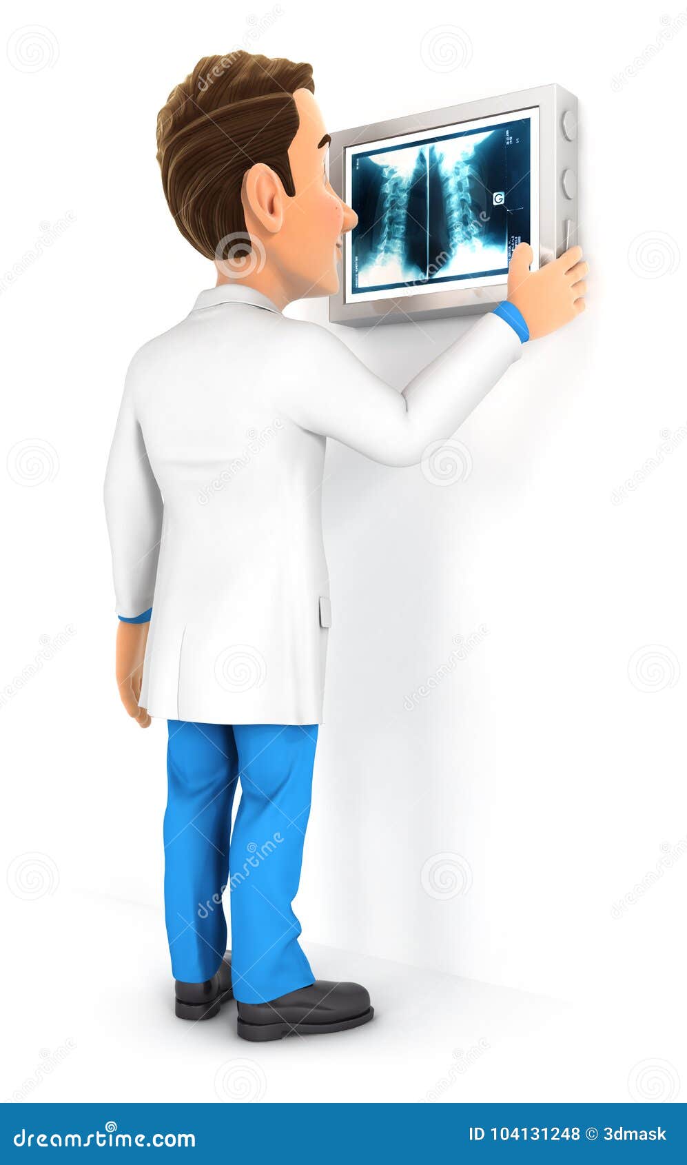 Doctor Examining Leg Of Young Man Lying On A Bed. Colorful Cartoon ...