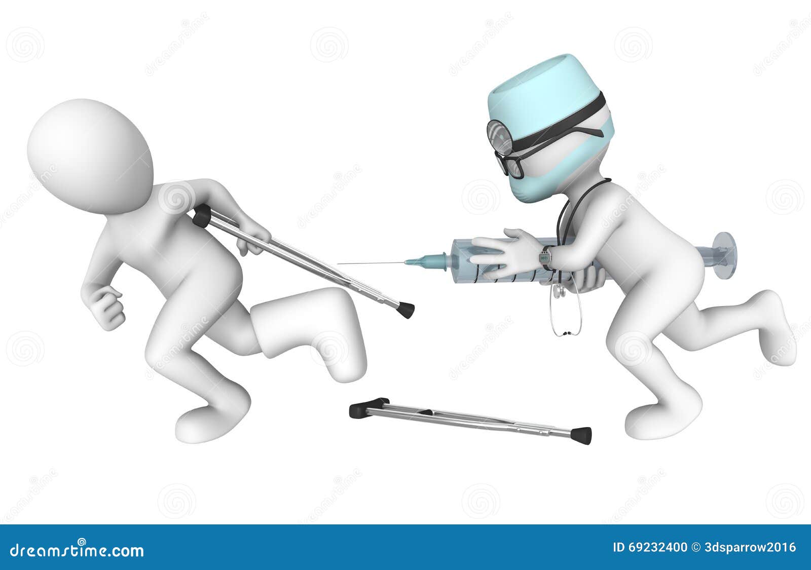 3d Doctor and Patient. Big Syringe Horror. Stock Illustration ...