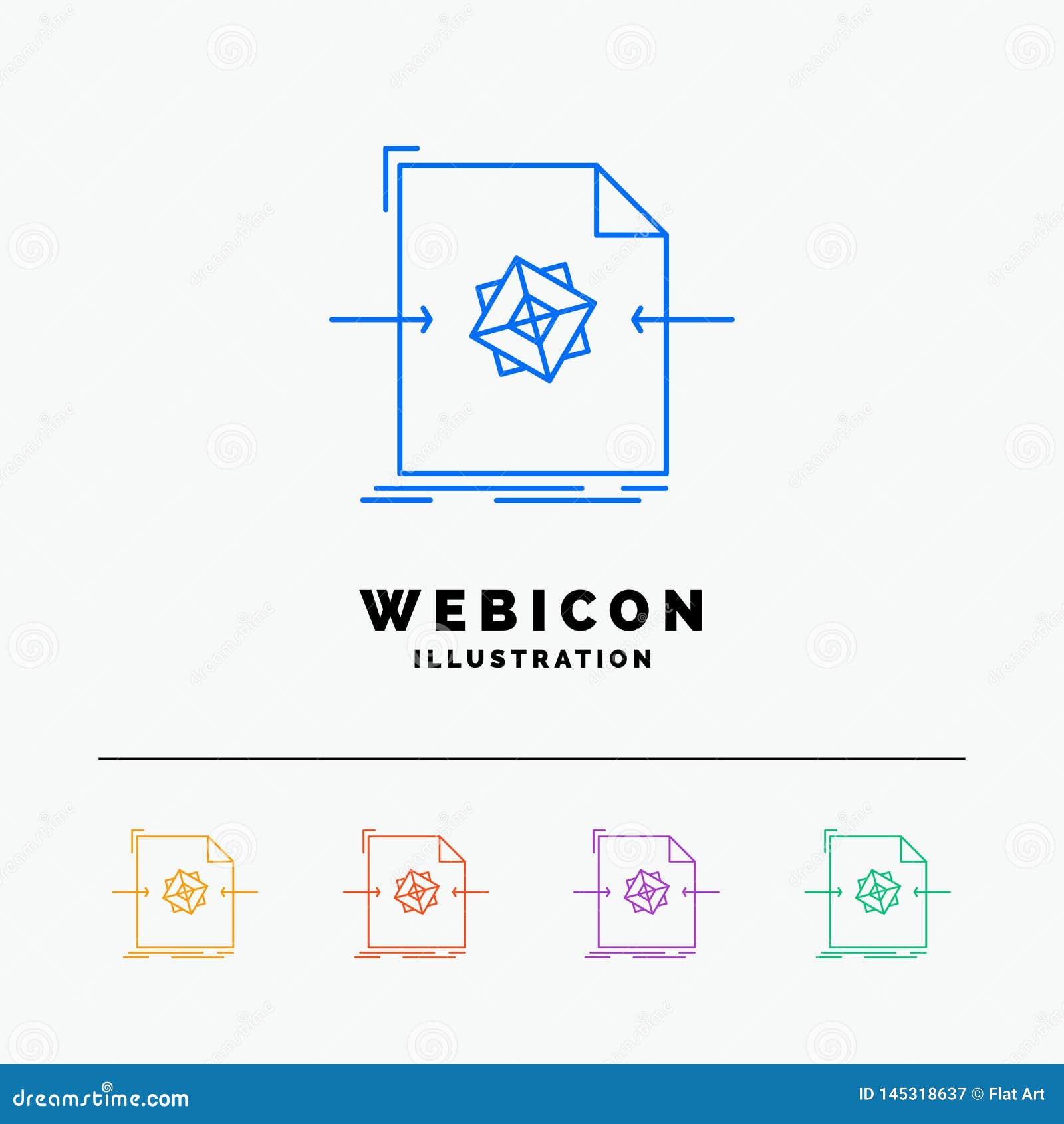 3d Document File Object Processing 5 Color Line Web Icon Template