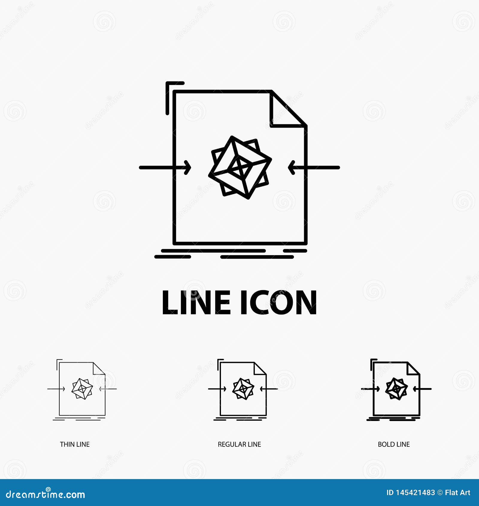 3d Document File Object Processing Icon In Thin Regular And Bold Line Style Vector