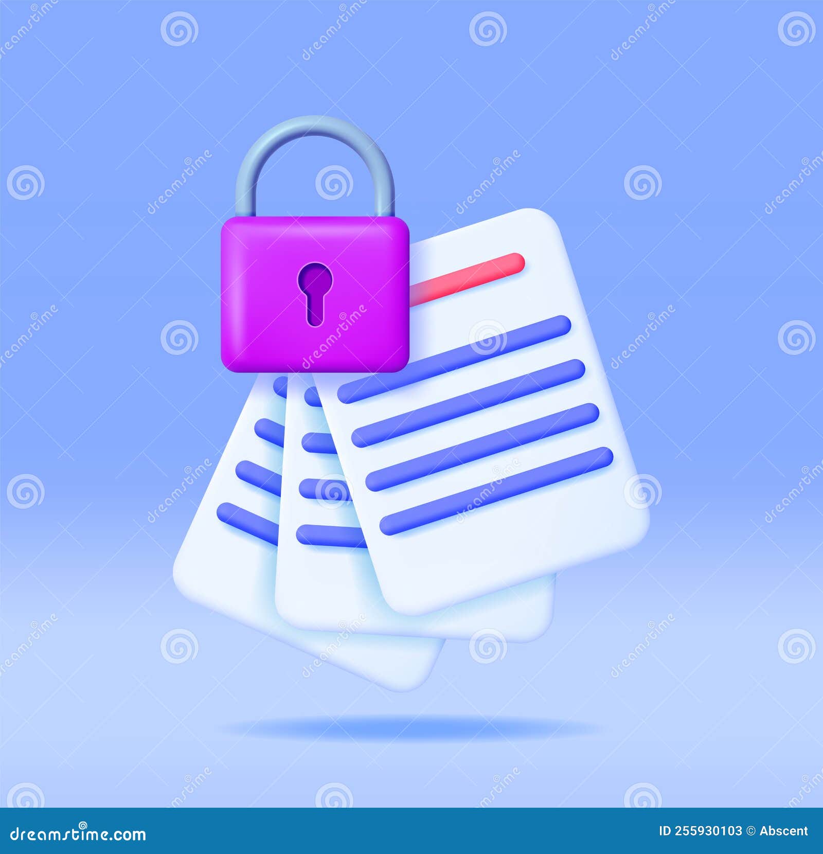 3D Document with Padlock Isolated Stock Vector - Illustration of file ...