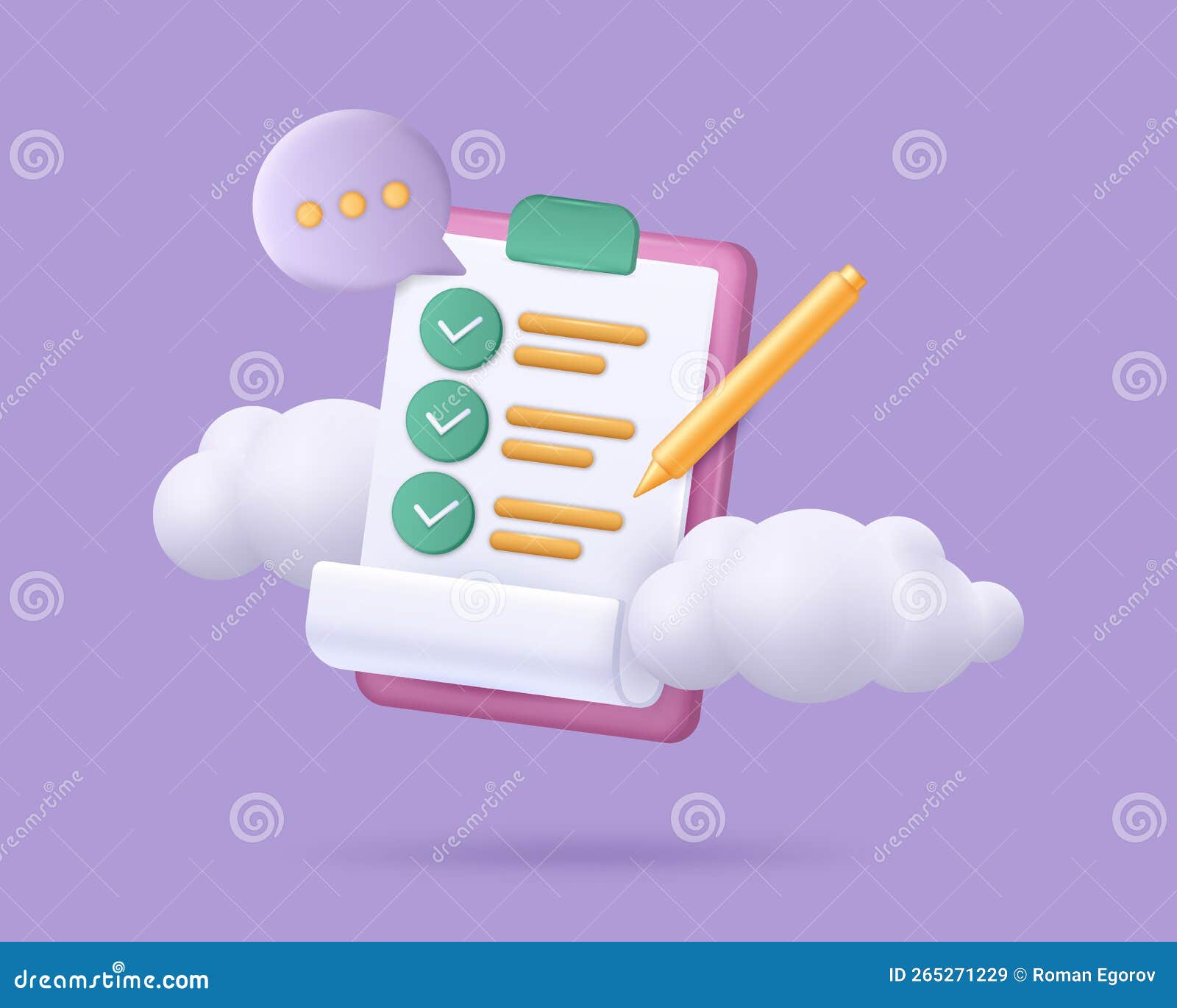 3D Document. Write with Pencil. Survey Checkmarks. Questionnaire Page ...