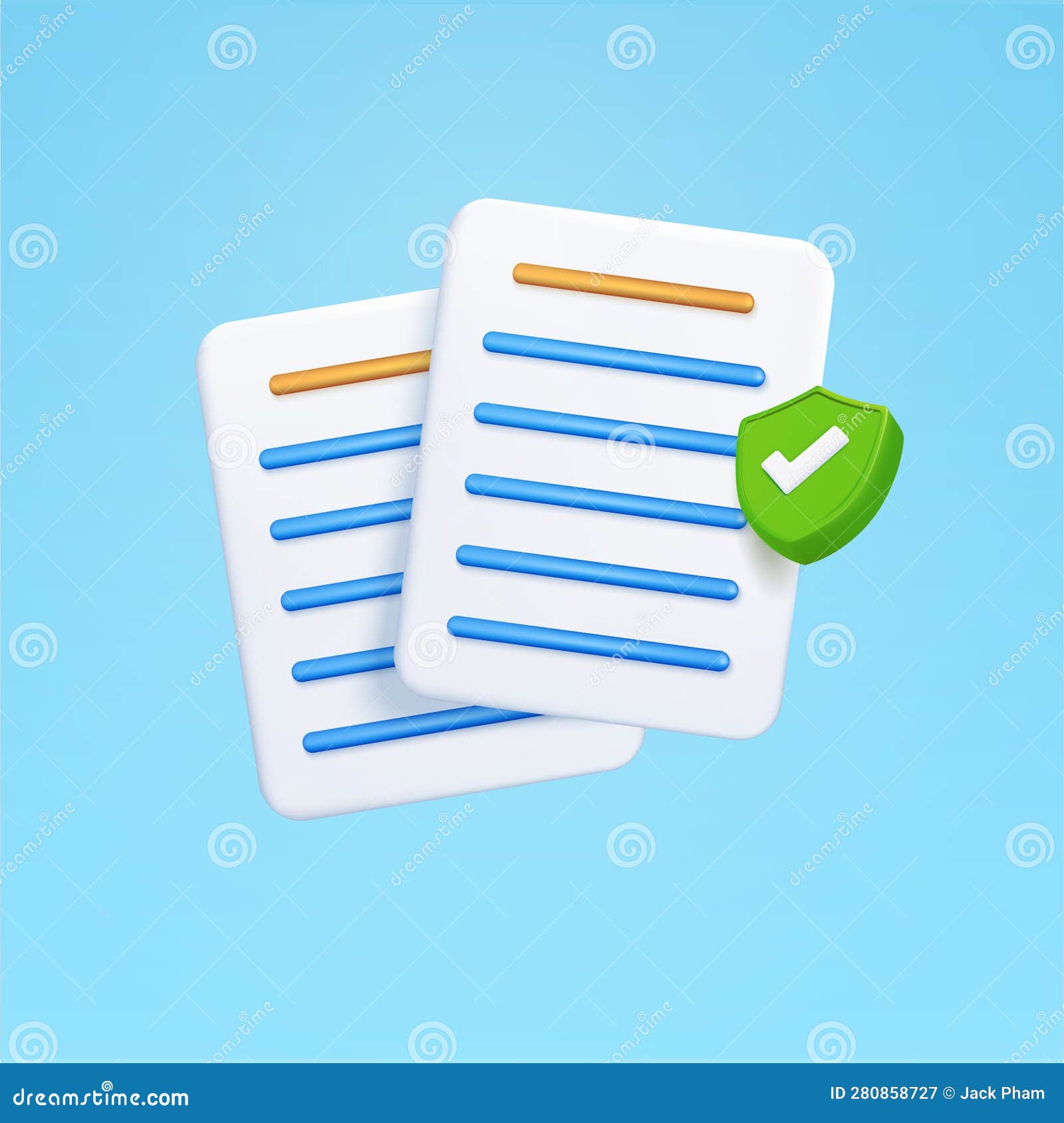 3d Documents, Contracts with Checkmark, Isolated on Background. Design ...